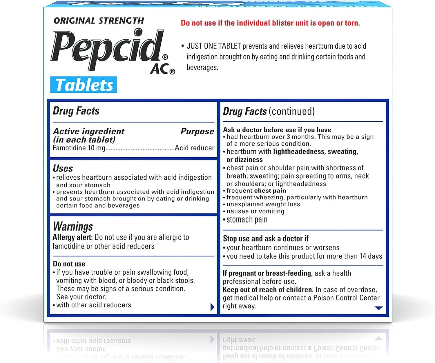 Pepcid AC Original Strength 10mg Famotidine - Heartburn Prevention ...