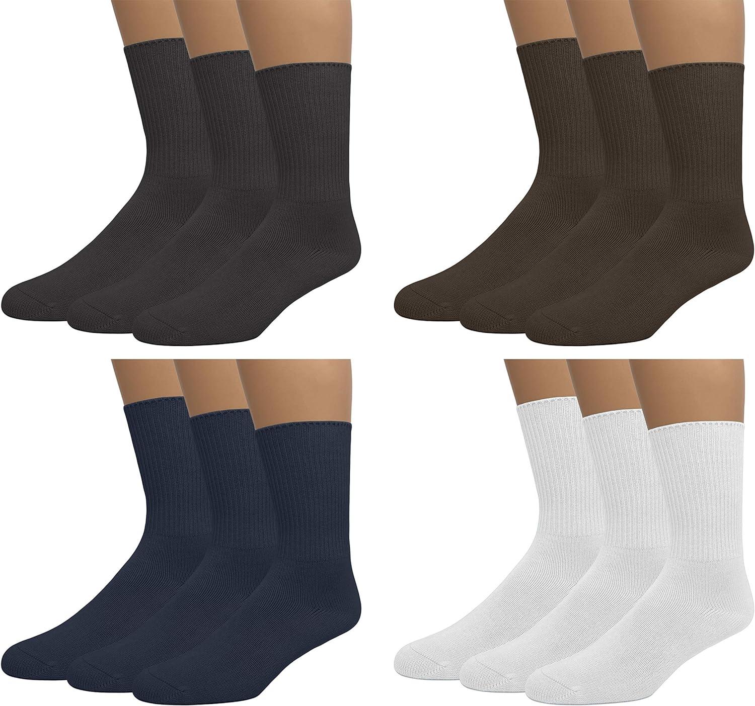 EMEM Apparel Women's Diabetic Crew Cotton Socks | Non-Binding Top ...