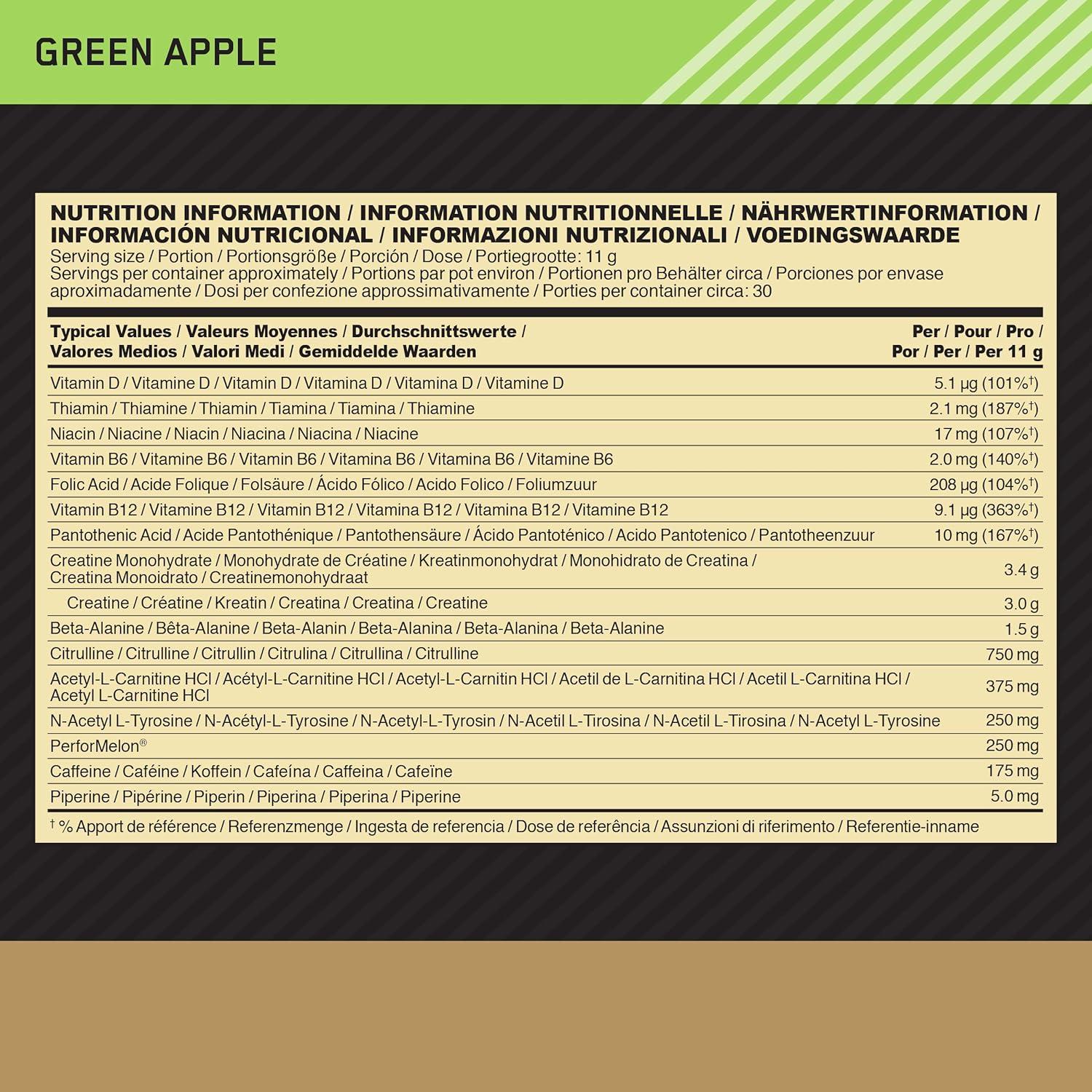 Optimum Nutrition Gold Standard Pre Workout Green Apple Powder 330g ...