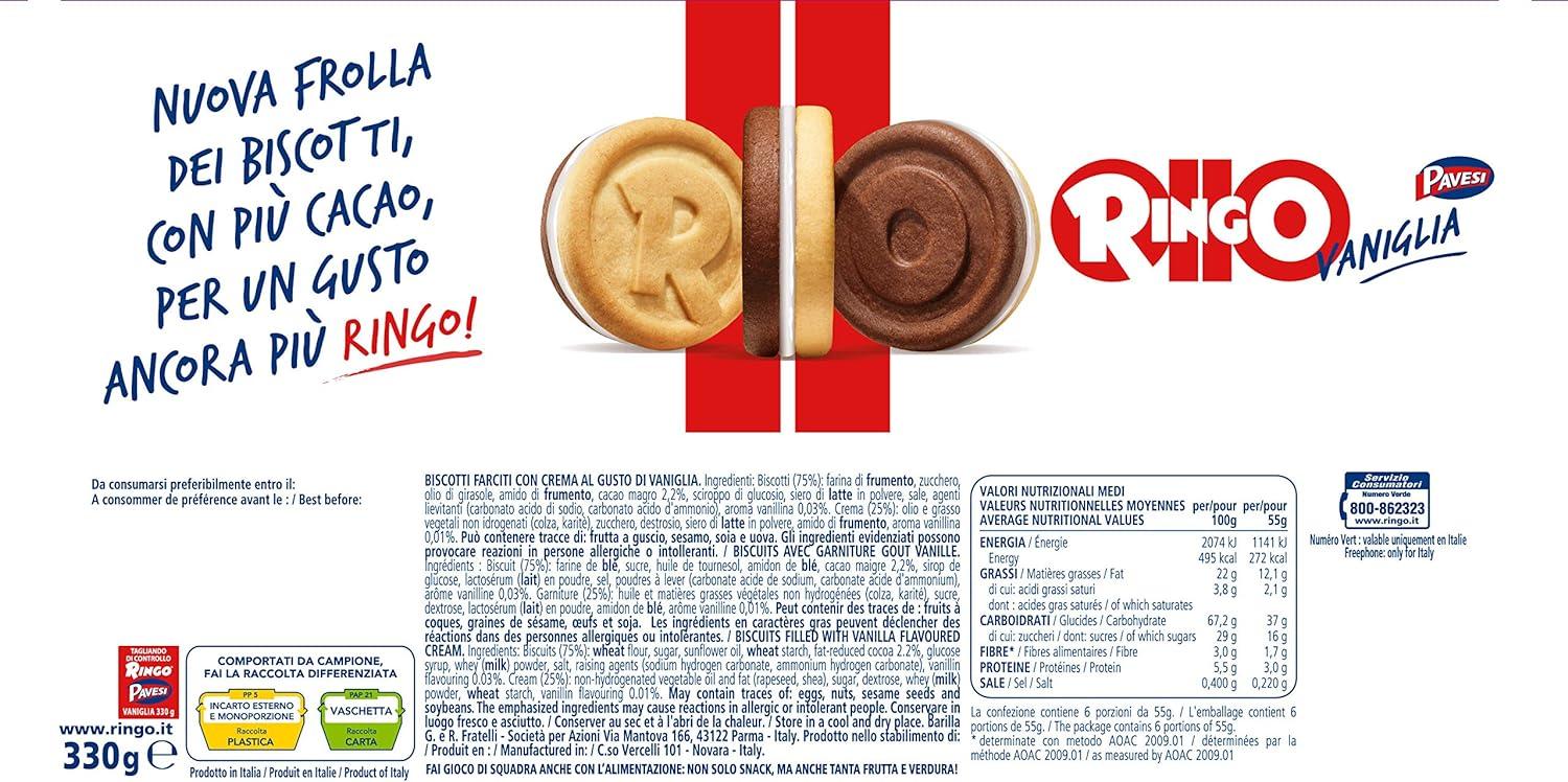 3X Pavesi Biscuits Ringo 330g with Vanilla Cream 6 Snack Cookies bar of ...