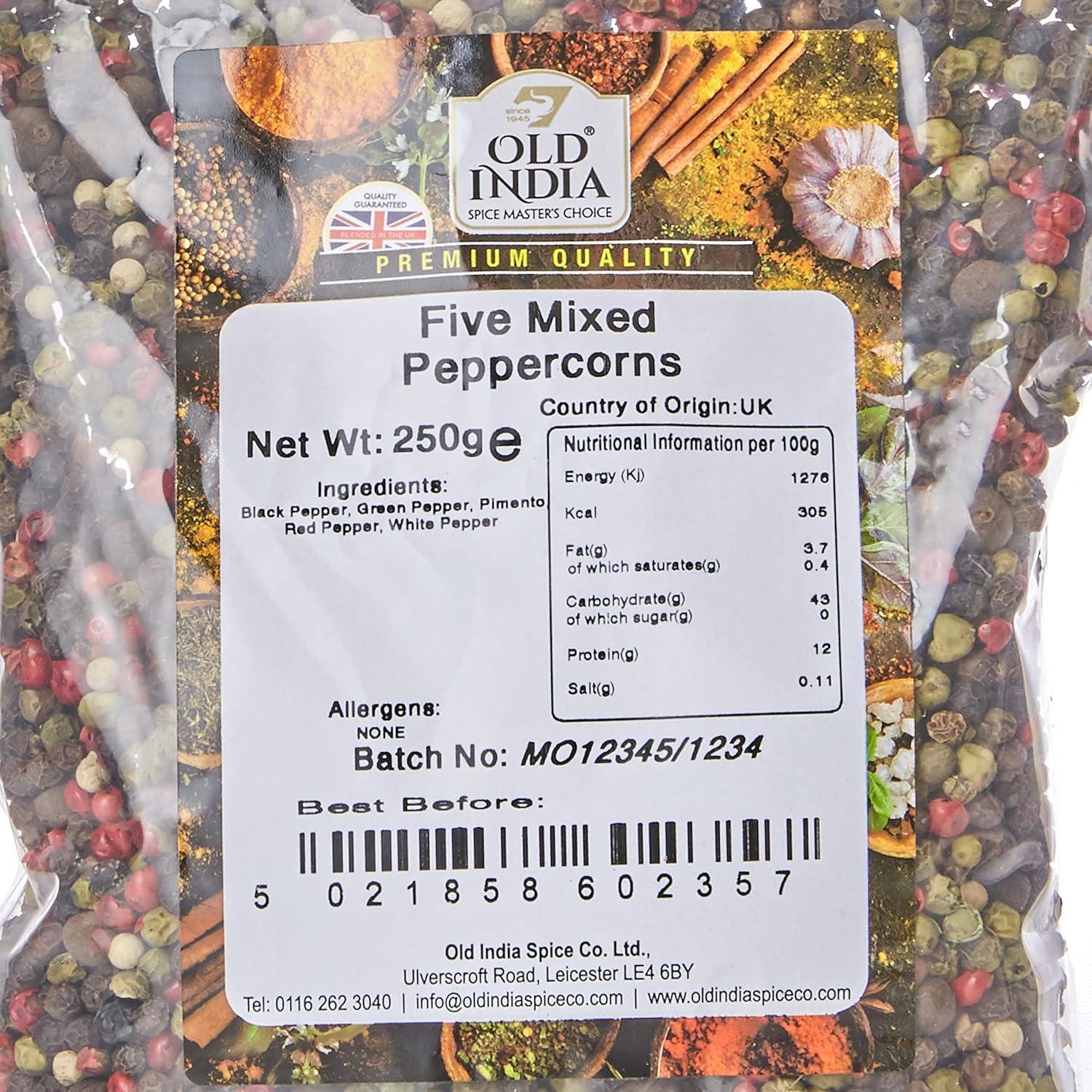 Old India Five Mixed Peppercorns 250g - Premium Blend (Pack of 1) | Buy ...