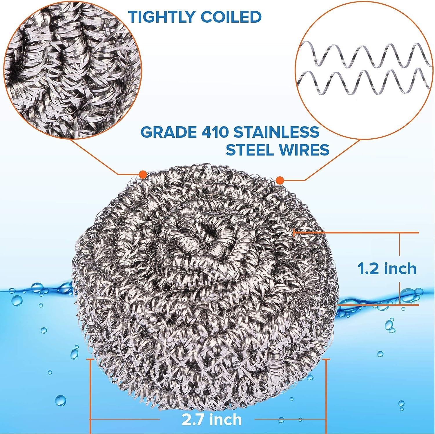 6 Pack Stainless Steel Wool Scrubber Sponge for Tough Dirt, Grease, and ...