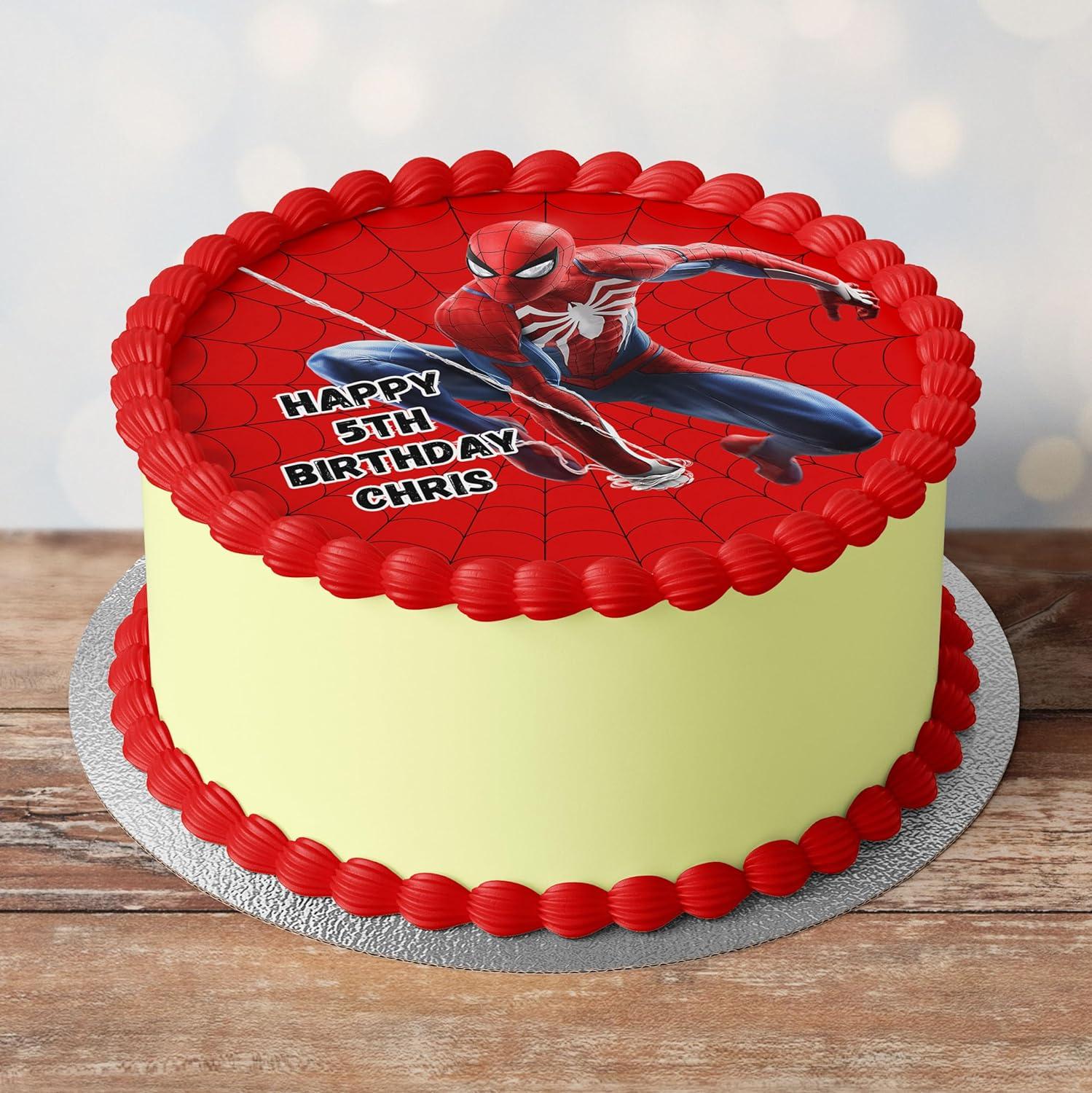 Spiderman Themed Personalised Happy Birthday PRECUT Cake Topper 8 Inch ...