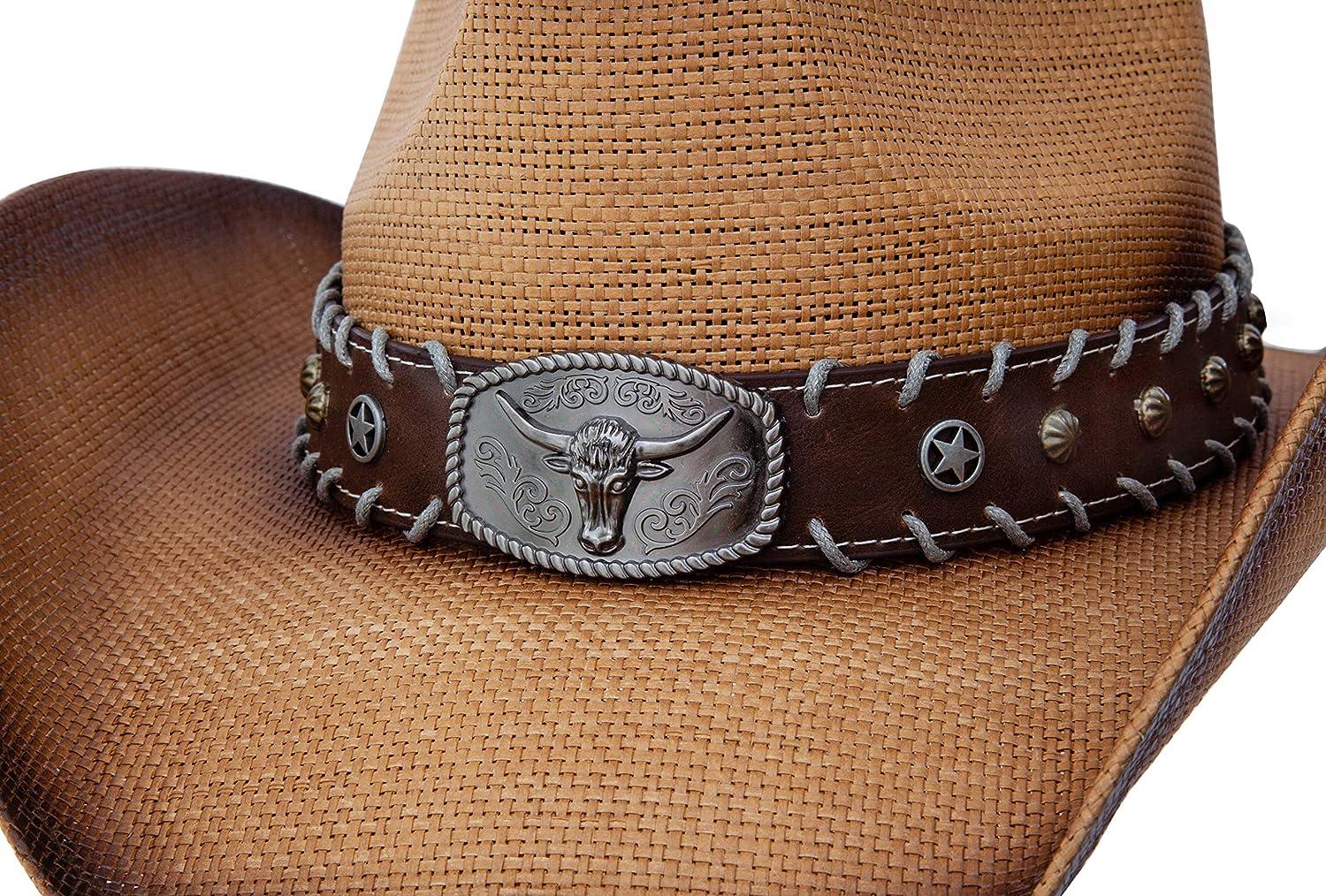 Queue Essentials Woven Straw Cowboy Cowgirl Hat | Western Outback Style ...