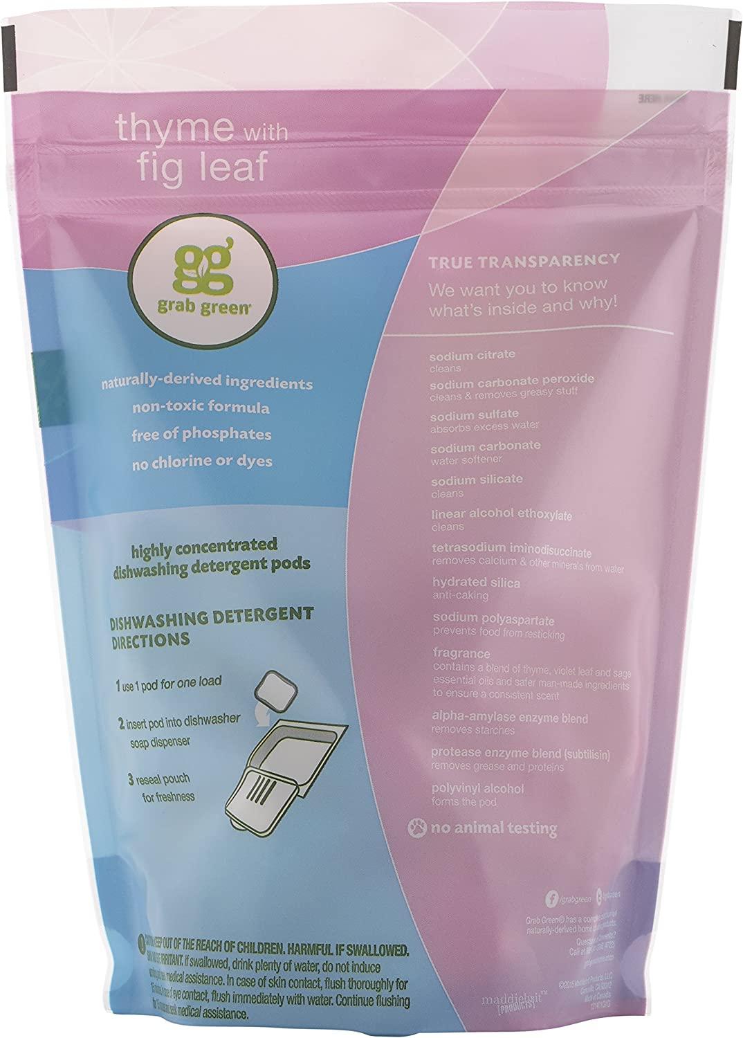 Grab Green Dishwashing Pods - 24 Count, Thyme Fig Leaf Scent, Plant ...