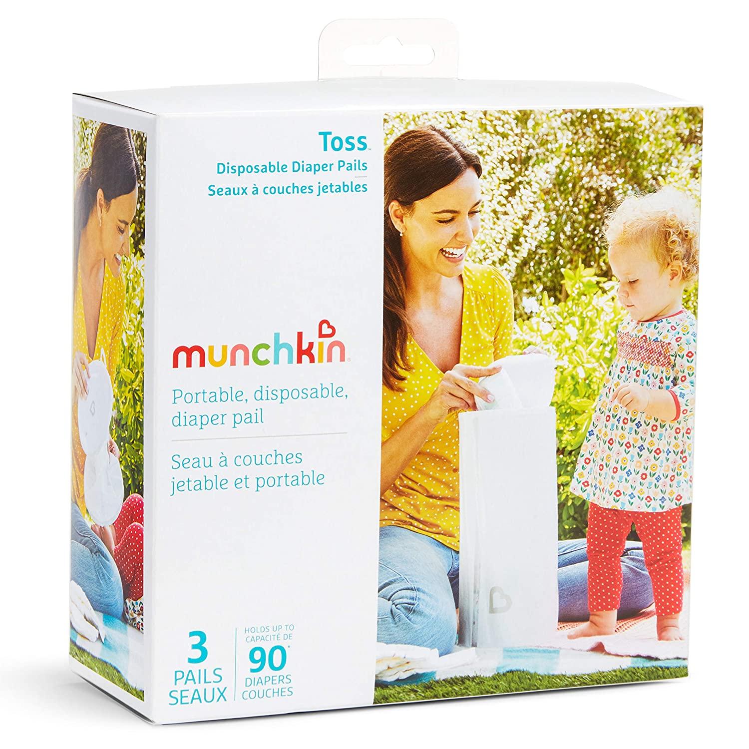 Munchkin Toss Portable Disposable Diaper Pail 3 Pack - Holds 90 Diapers ...
