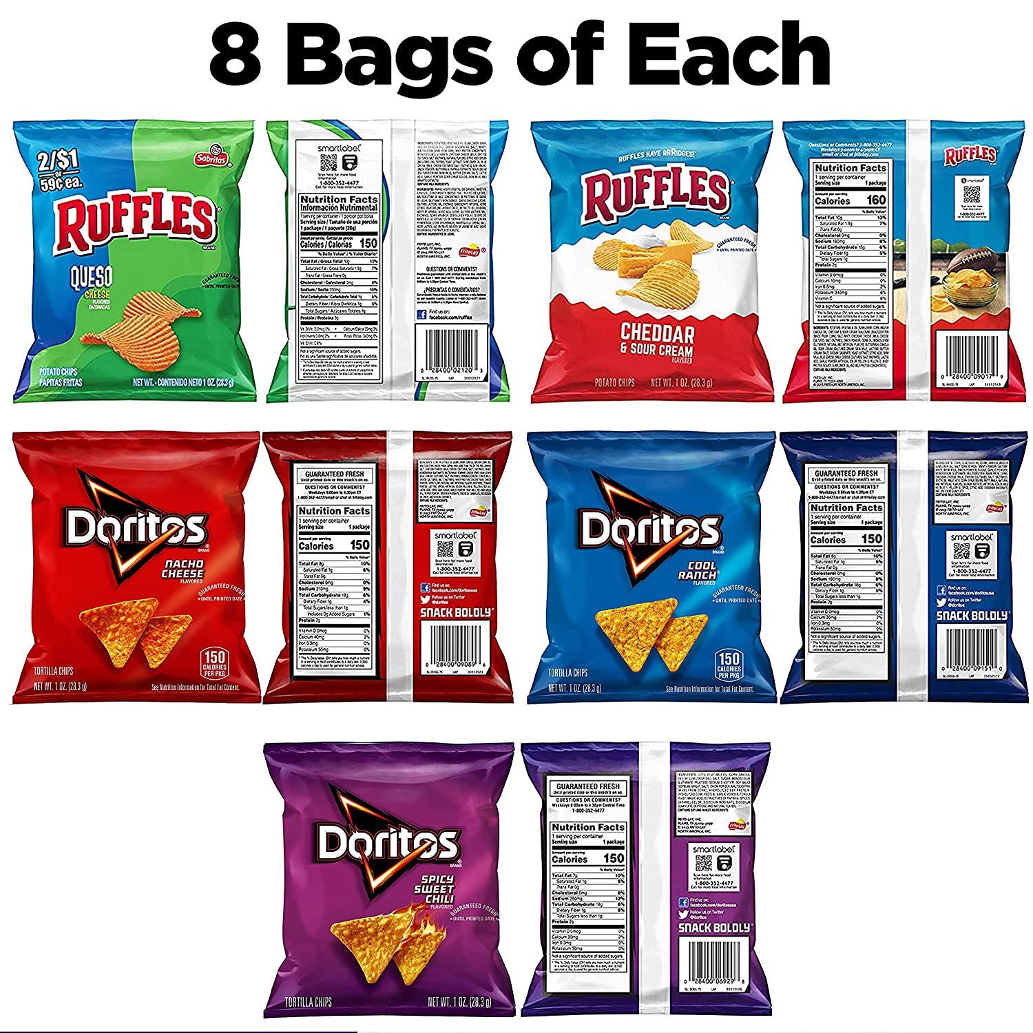 Ruffles FritoLay Variety Pack - 40 Count Mix of Ruffles & Doritos Bold ...