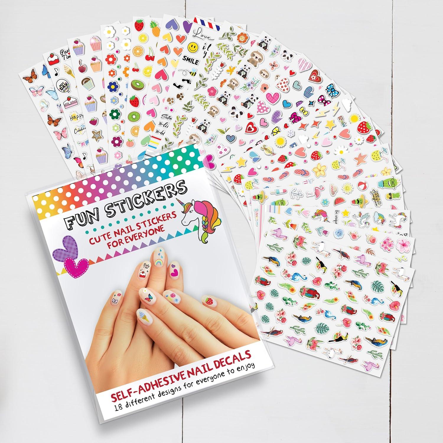 Cute Nail Stickers - 18 Sheets Self Adhesive Nail Art Decal Kit for ...
