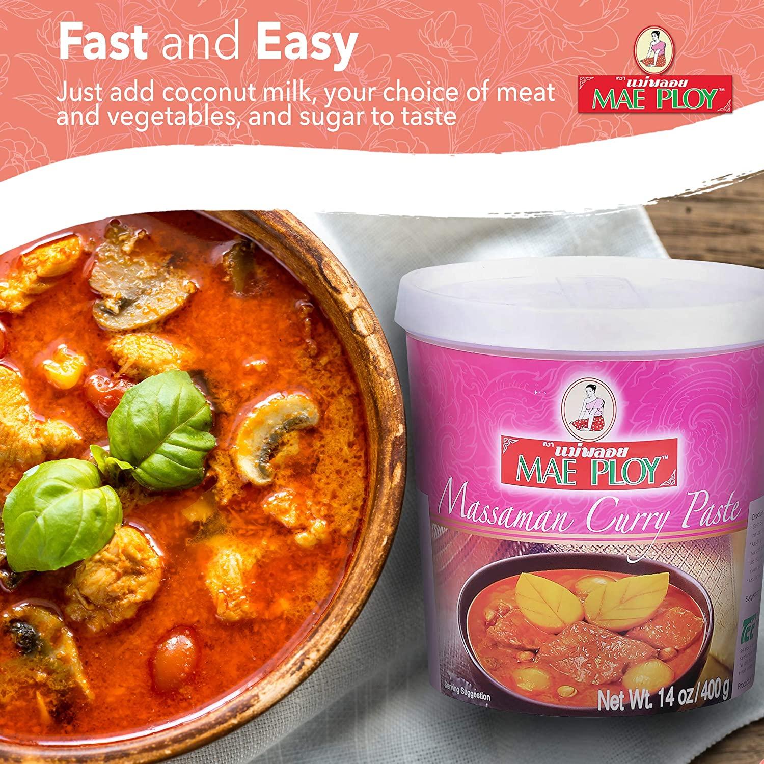 Authentic Mae Ploy Massaman Curry Paste - 14 oz Tub for Thai Curries ...