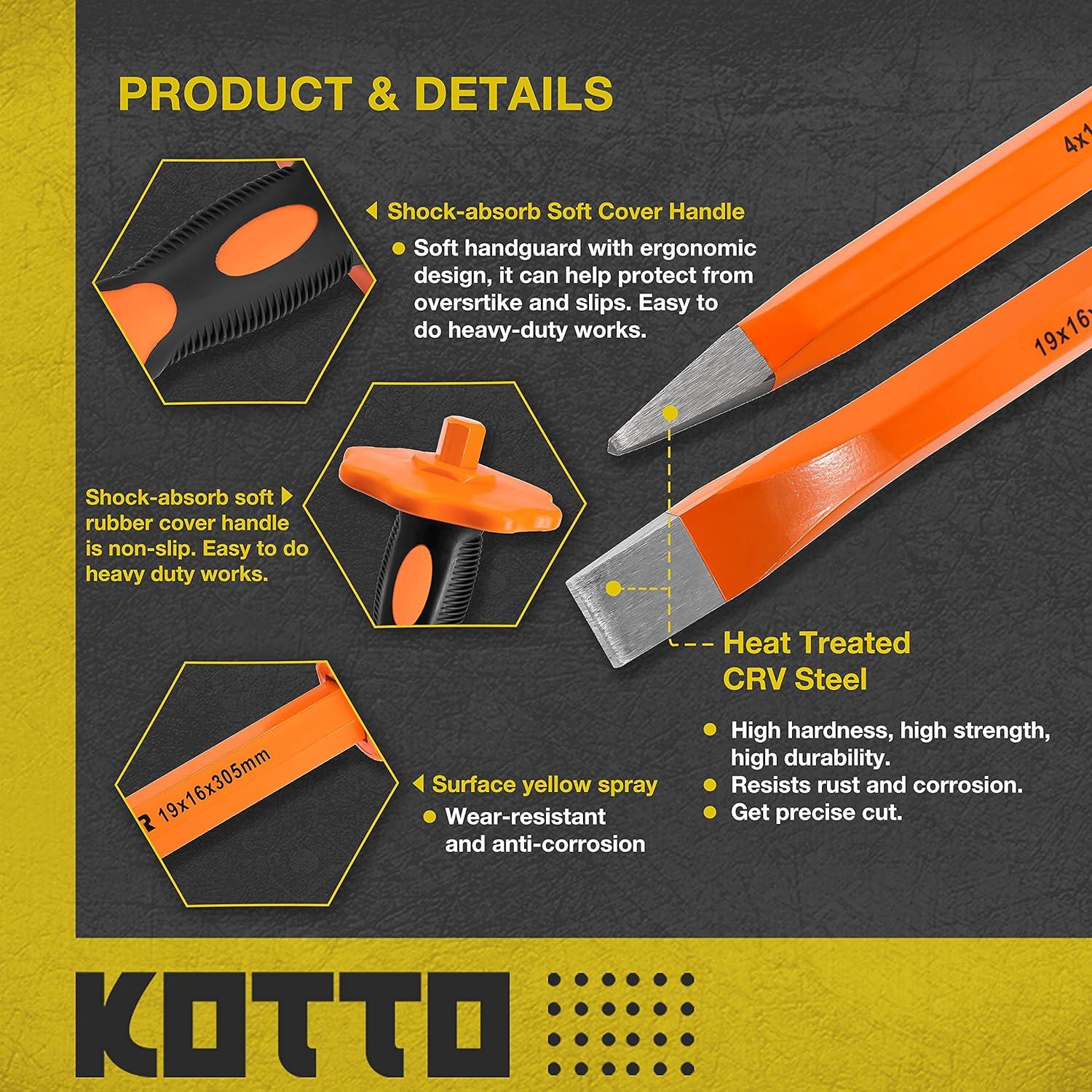 KOTTO 2 Pack Heavy Duty 12-Inch Chisels Set With Hand Protection Point ...