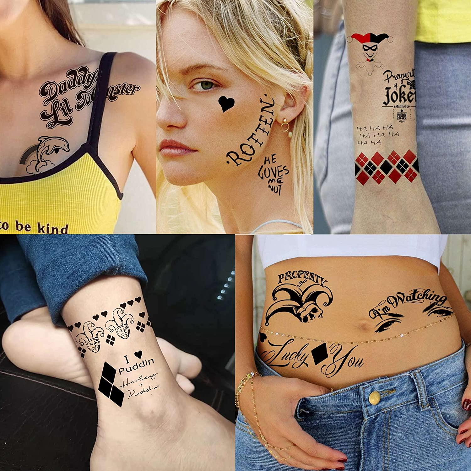 TASROI Harley Quinn Temporary Tattoo Stickers - Set of 5 Sheets for Men ...