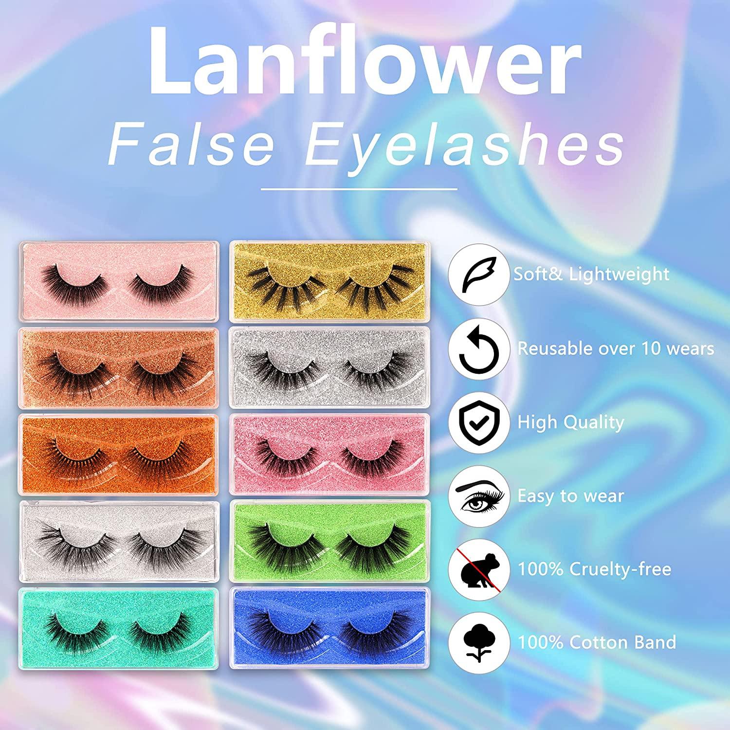 Lanflower 3D Faux Mink False Eyelashes - 10 Natural Look Styles, Pack ...