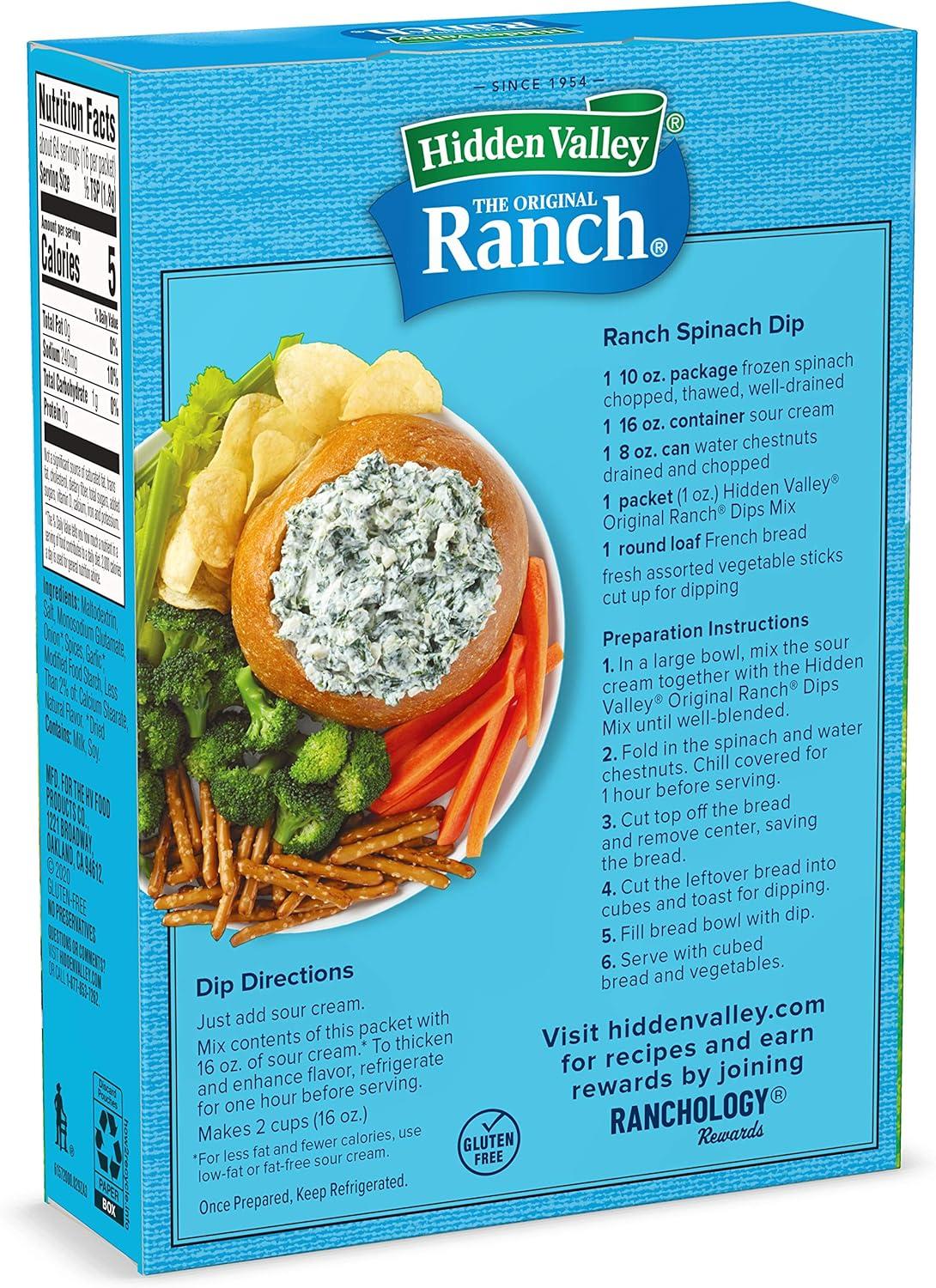 Hidden Valley Ranch Dips Mix - 4 Envelopes (113g) | Original Recipe ...