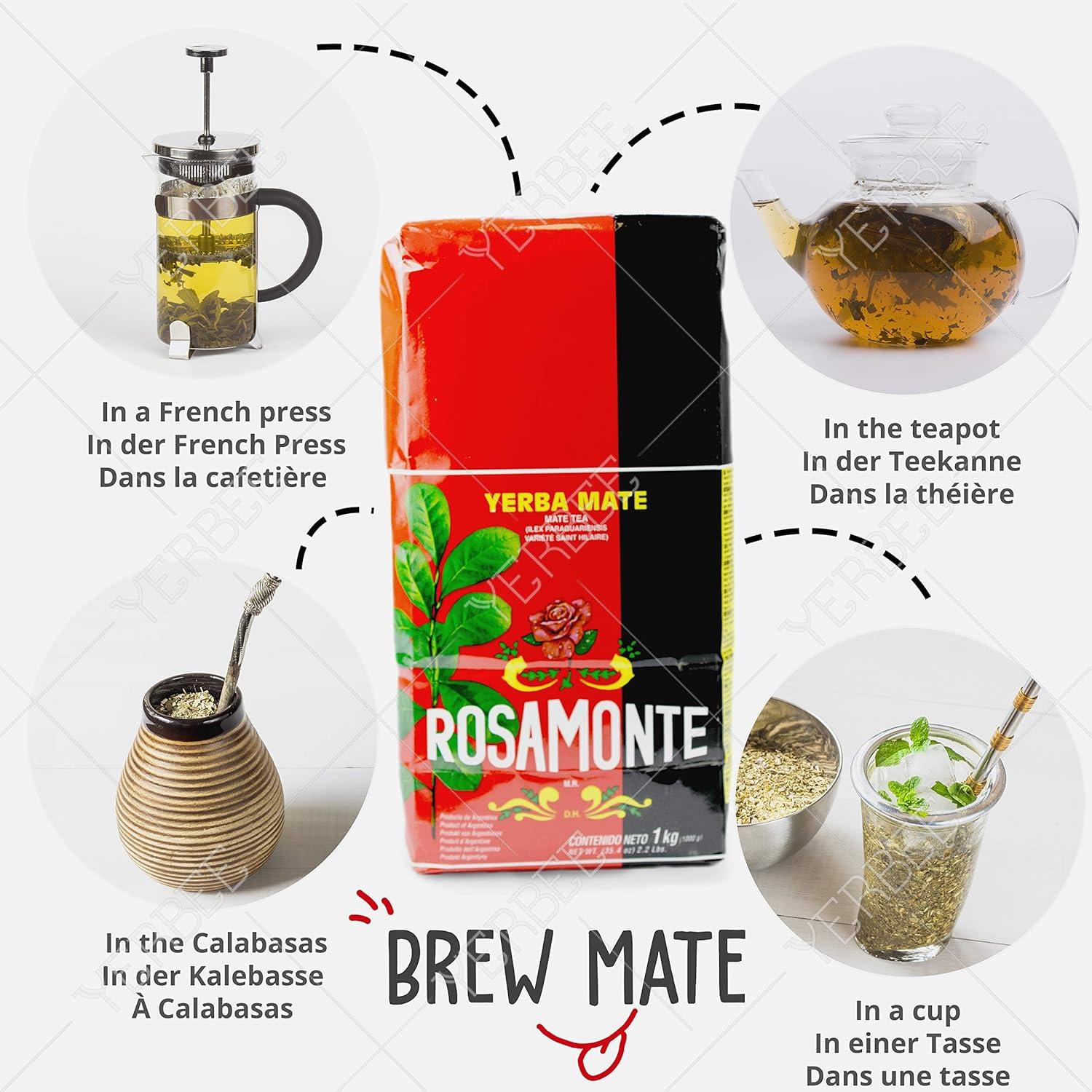 Buy Rosamonte Yerba Mate 1kg Set | Traditional Stainless Steel Mate Tea ...