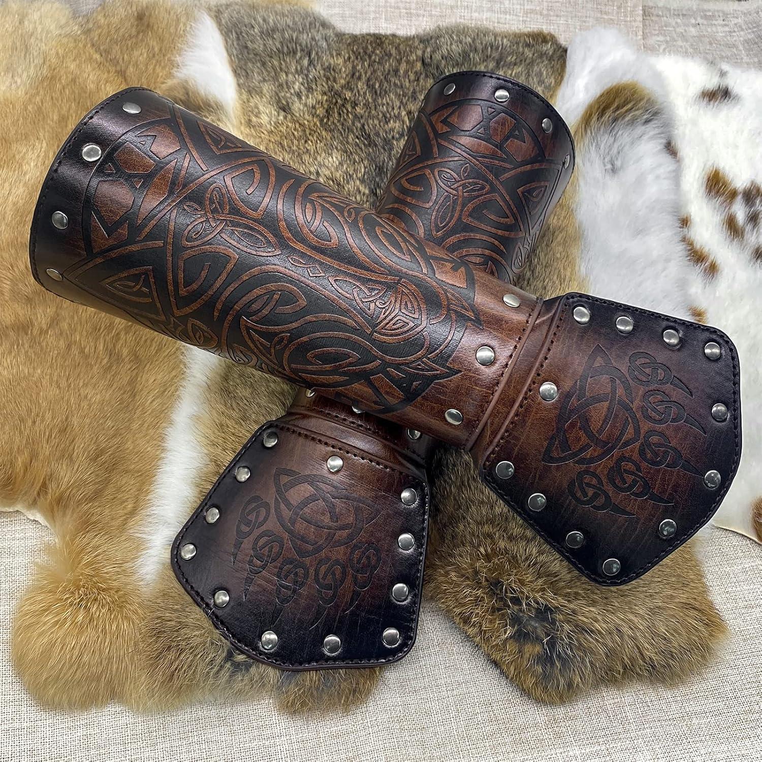 HiiFeuer Viking Fenrir Gauntlet | Medieval Faux Leather Arm Armor ...
