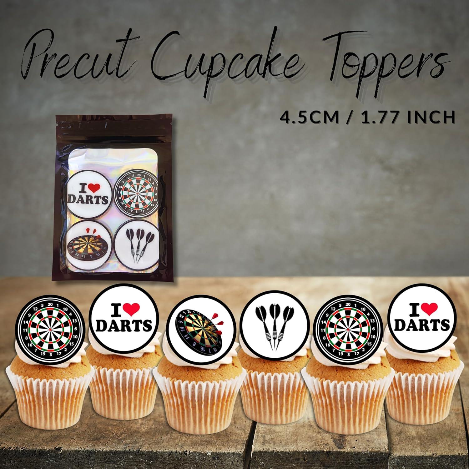 24 PRECUT Darts Cupcake Toppers Dart Theme Cake Decorations Edible ...