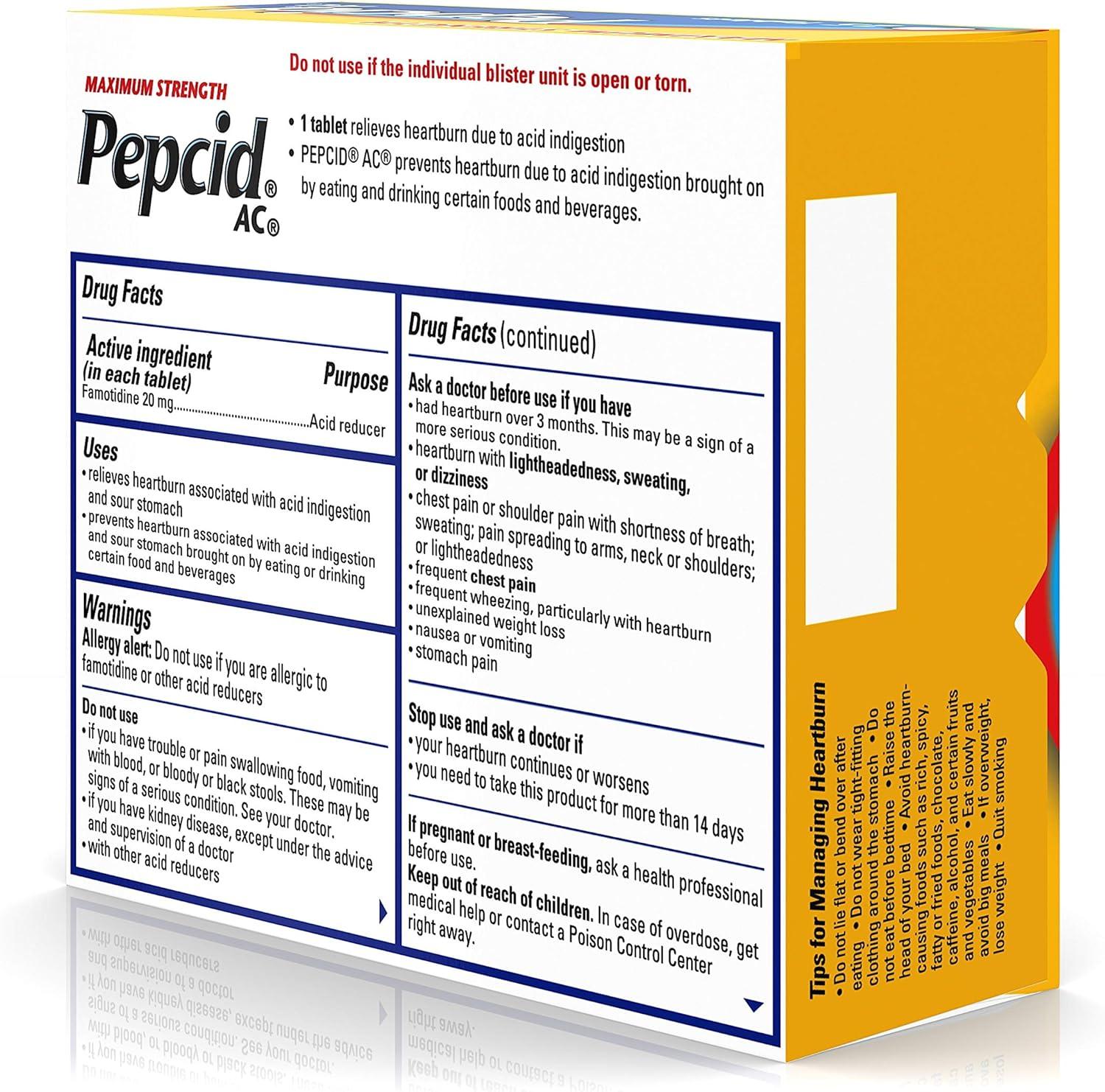 Pepcid AC Maximum Strength 20mg Famotidine for All-Day Heartburn Relief ...