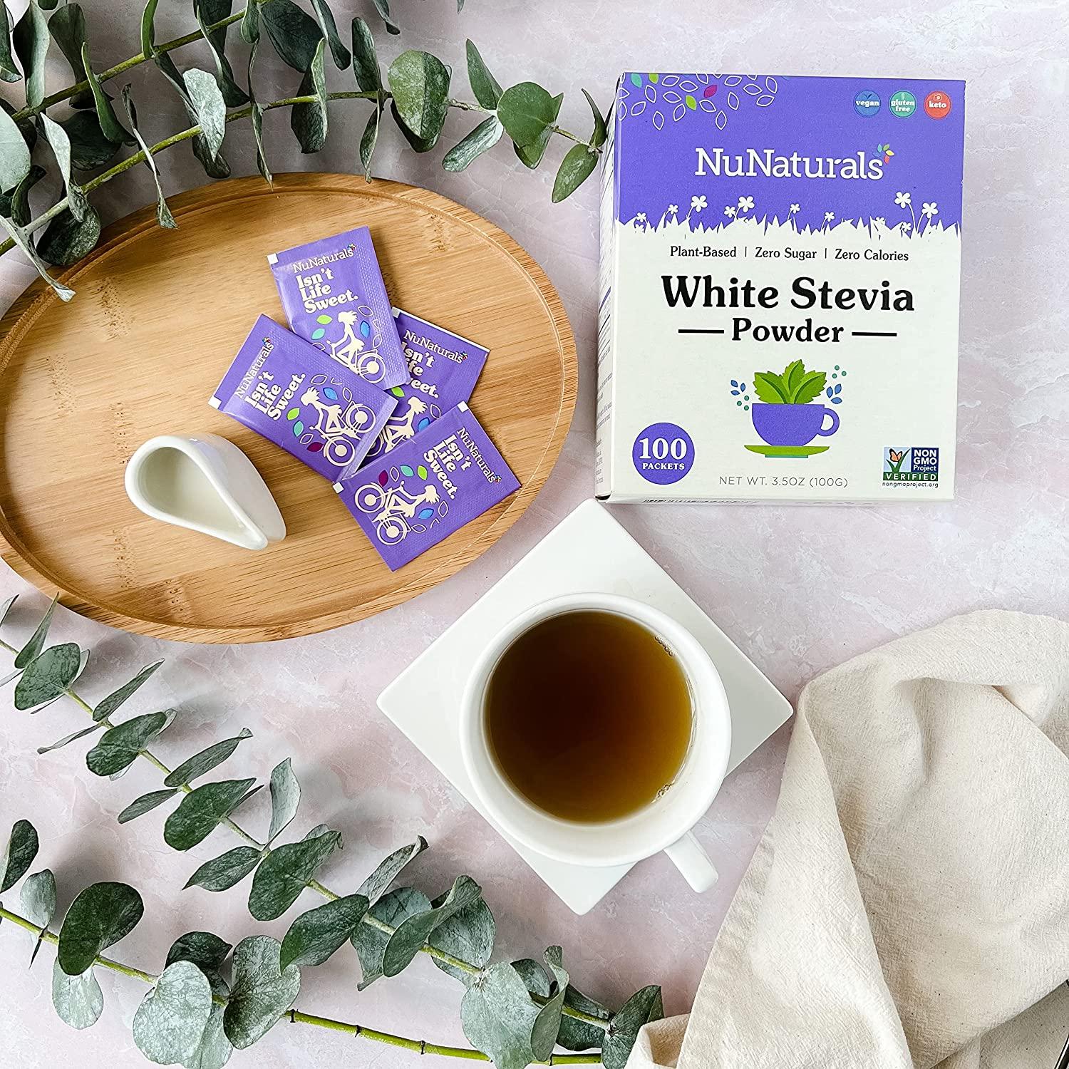 NuNaturals NuStevia White Stevia Powder - 100 Packets (3.5 oz ...