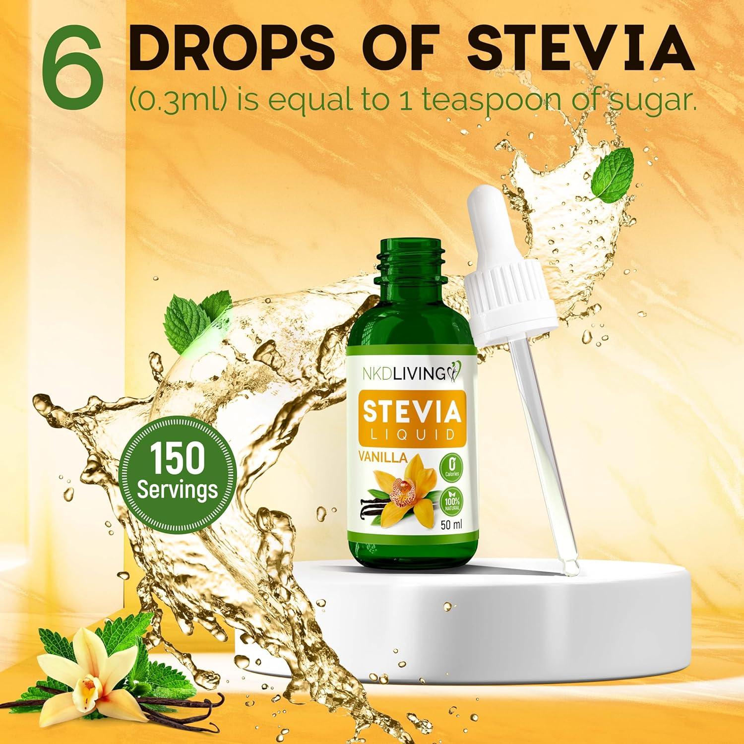 NKD Living Stevia Liquid Drops 50ml (Vanilla Flavoured) - Glass Dropper ...
