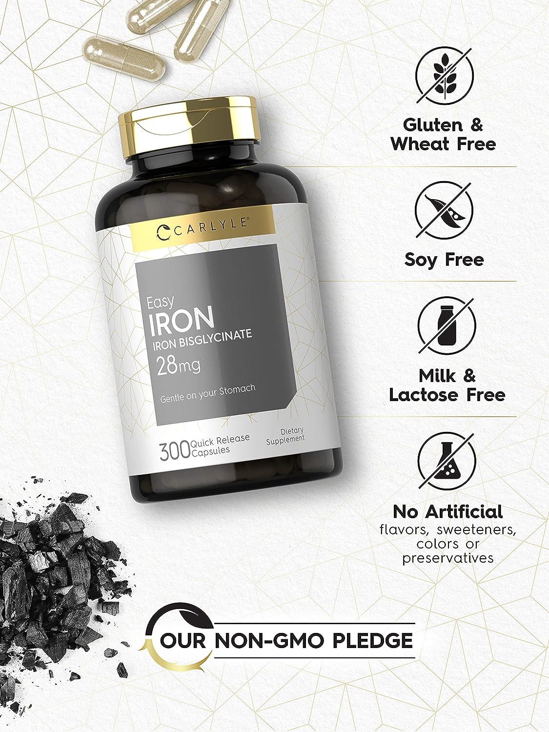 Carlyle Easy Iron 28mg 300 Capsules | Non-GMO, Gluten Free Gentle ...