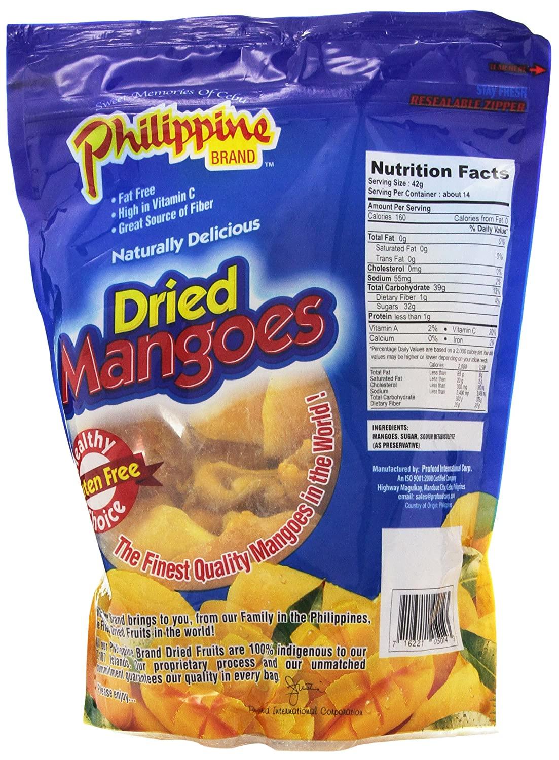 Philippine Brand Dried Mango 20-Ounce Pouches, 1.25 Pound (Pack of 2 ...