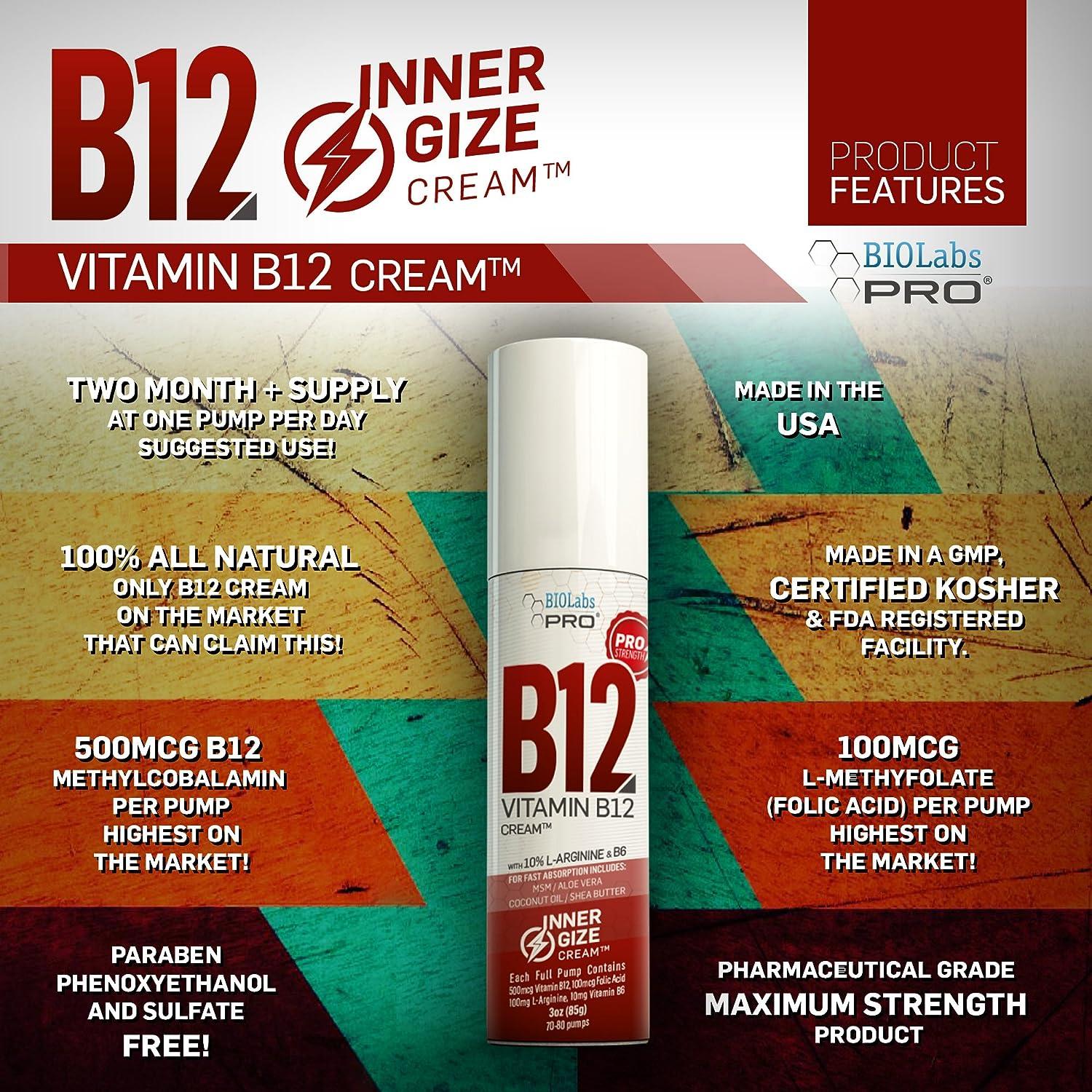 INNERGIZE B12 Cream with B6, L-Arginine - Neurological & PreWorkout ...
