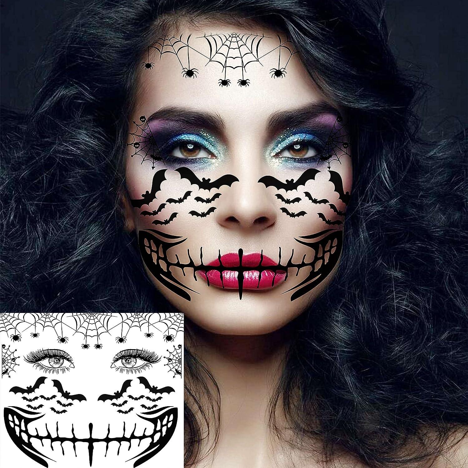 Scary Halloween Face Temporary Tattoos - 4 Sheets for Women, Men, Kids ...