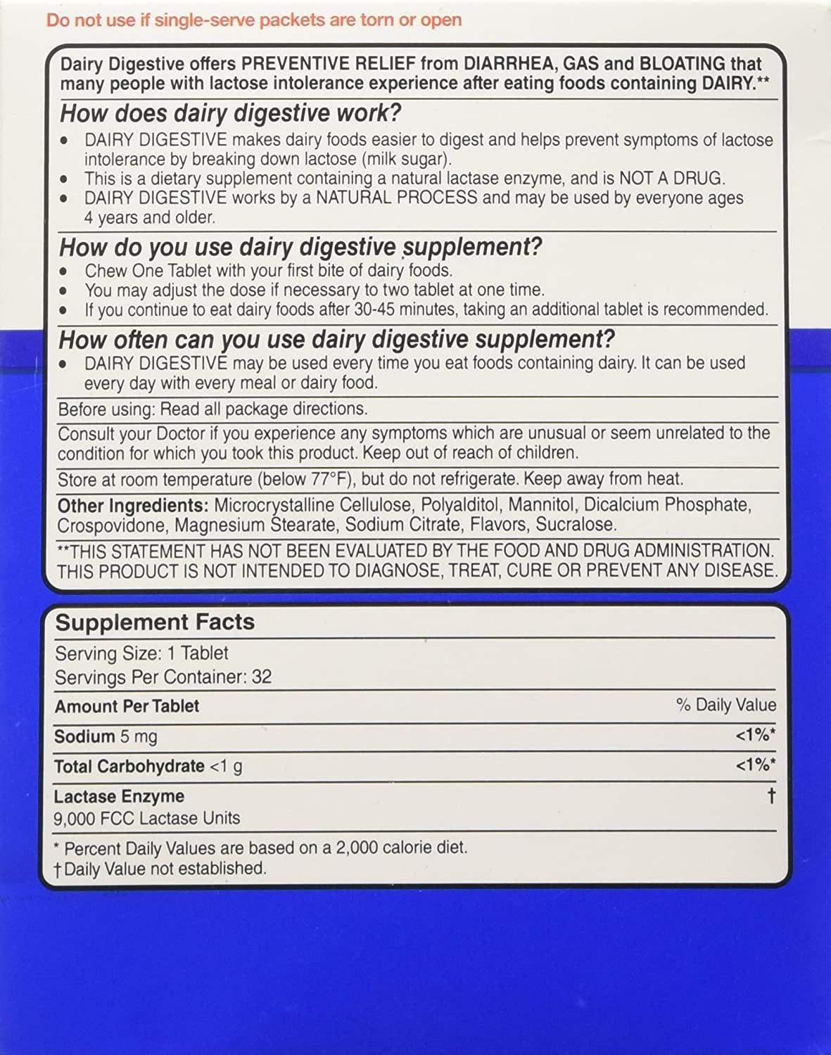 Equate Dairy Digestive Supplement 32 Chewable Tablets - Supports ...