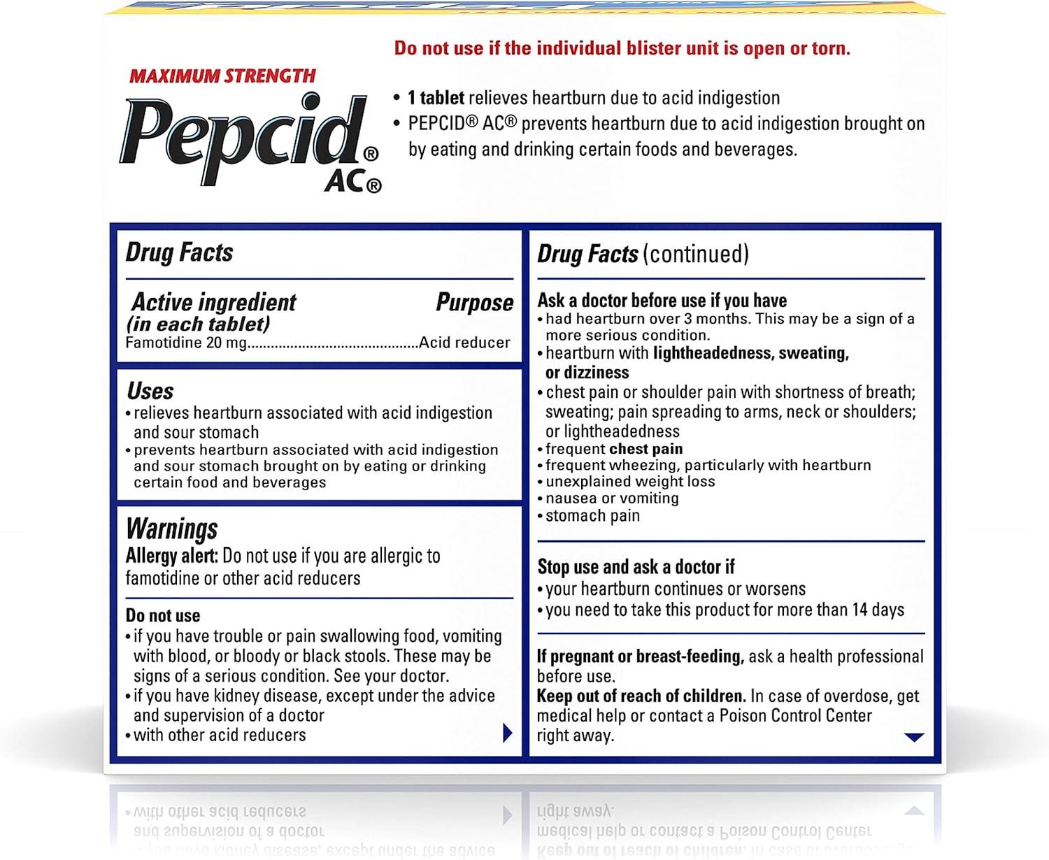 Pepcid AC Maximum Strength 20mg Famotidine for All-Day Heartburn Relief ...