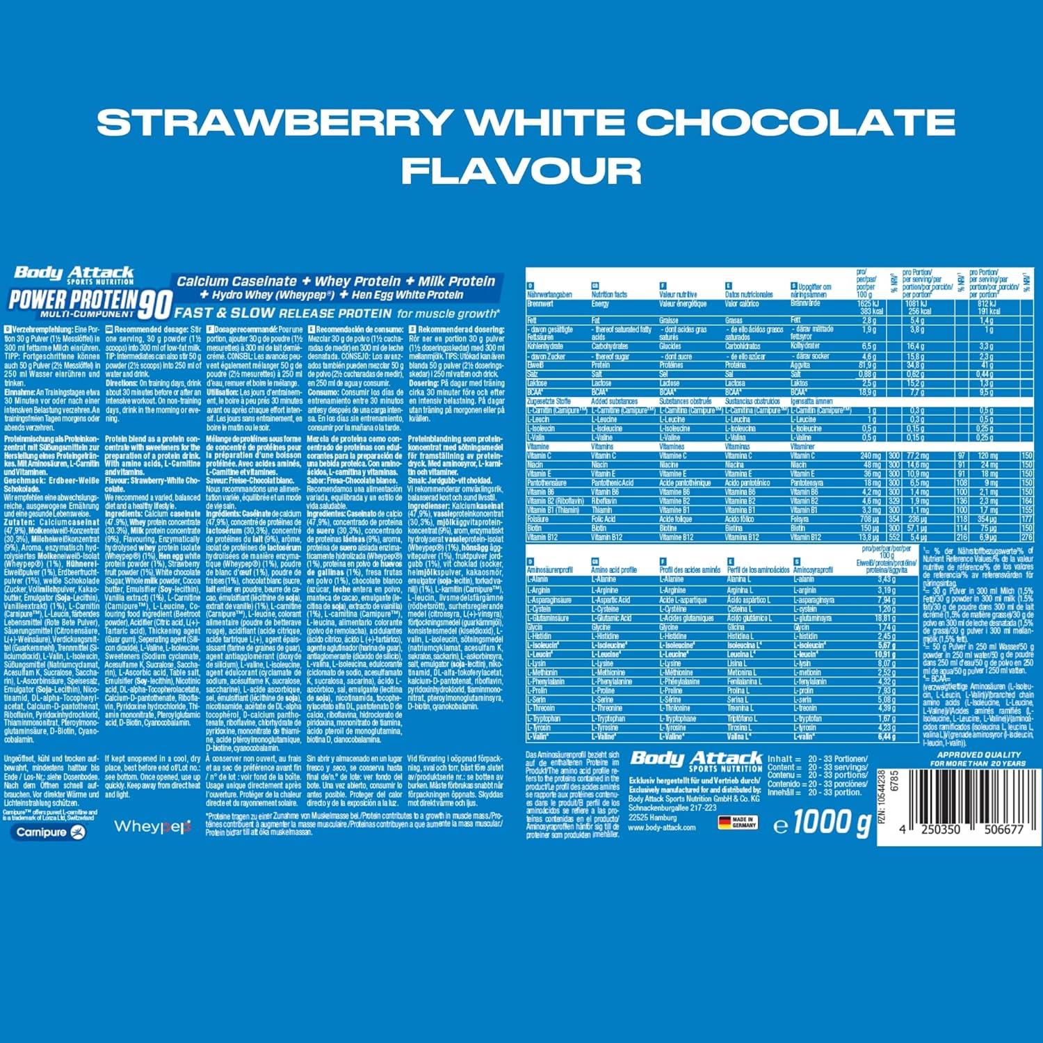 Body Attack Power Protein 90 - Strawberry White Chocolate 1kg | Multi ...