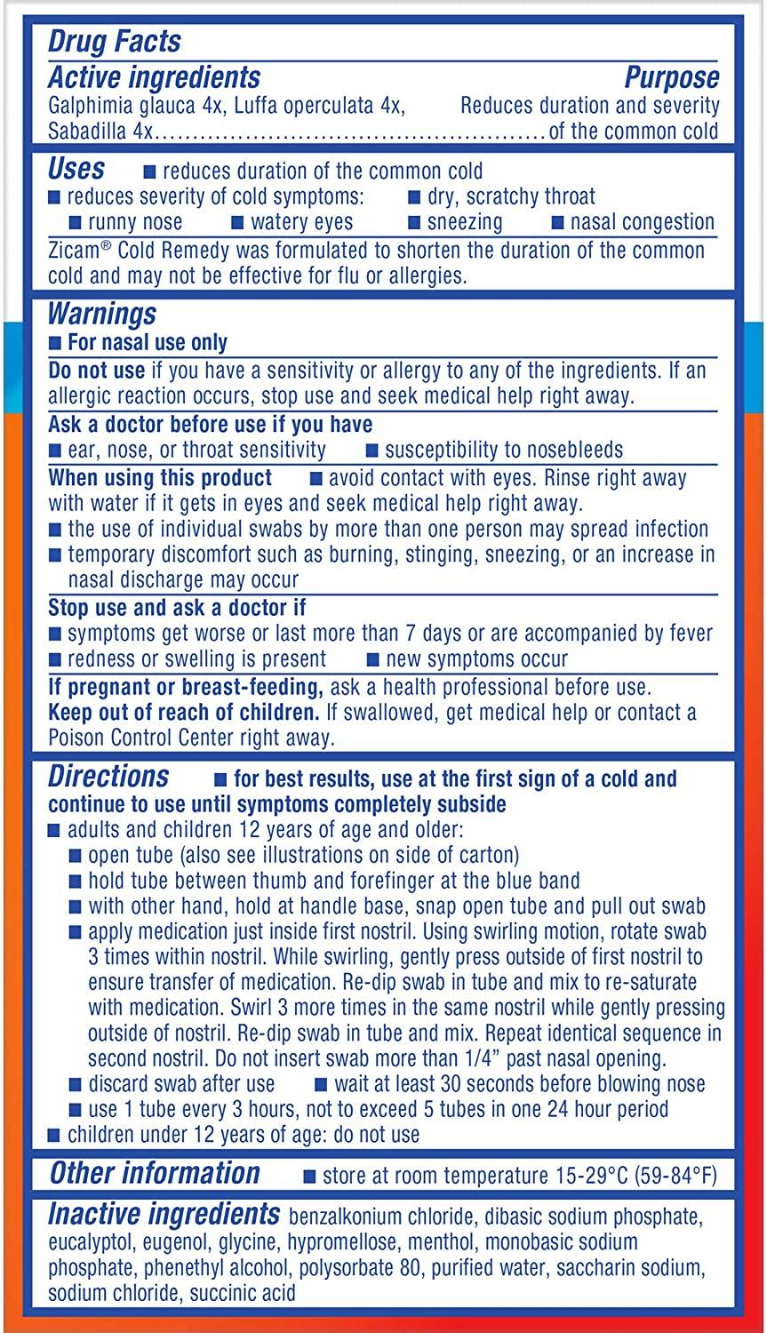 Zicam Cold Remedy Nasal Swabs with Cooling Menthol & Eucalyptus - 20 ...