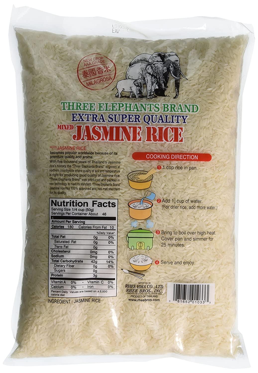 Three Elephants Thai Jasmine Rice 5 lb | Fragrant Long Grain Rice | Buy ...