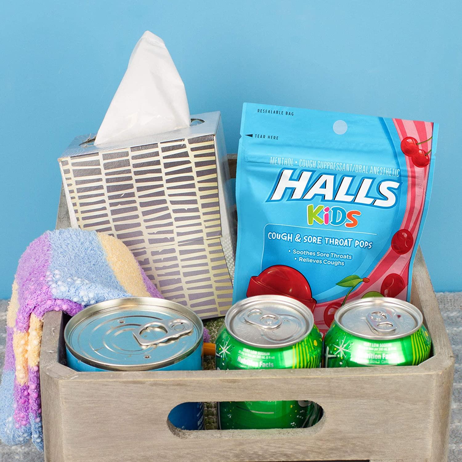 HALLS KIDS Cherry Cough & Sore Throat Pops - 10 Pops | Soothing Relief ...