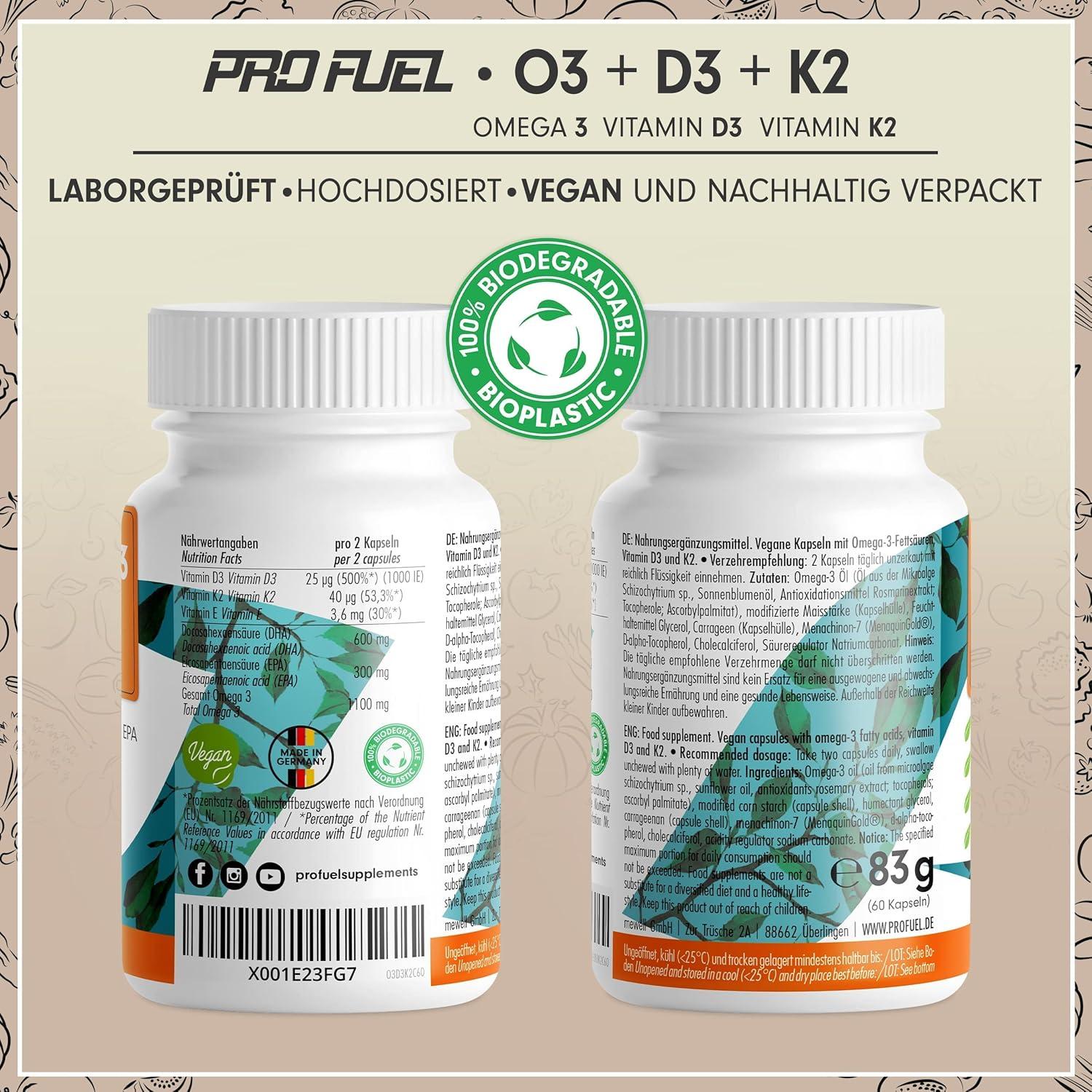 Omega-3 Vegan + D3 & K2 Capsules - 1100mg Algae Oil 600mg DHA 300mg EPA - High Bio-Accessibility ...