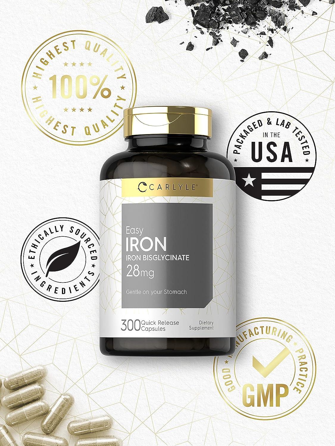 Carlyle Easy Iron 28mg 300 Capsules | Non-GMO, Gluten Free Gentle ...