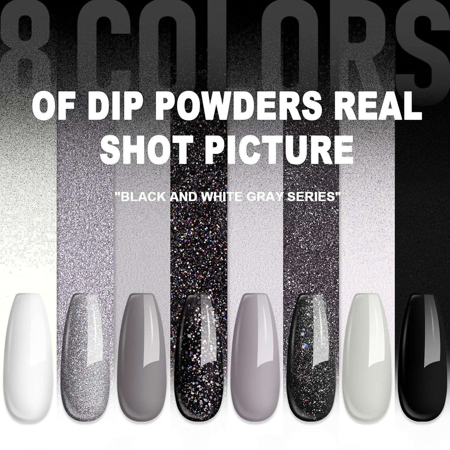 8 Colors Dip Powder Nail Set - Classic Black White & Gray Collection ...
