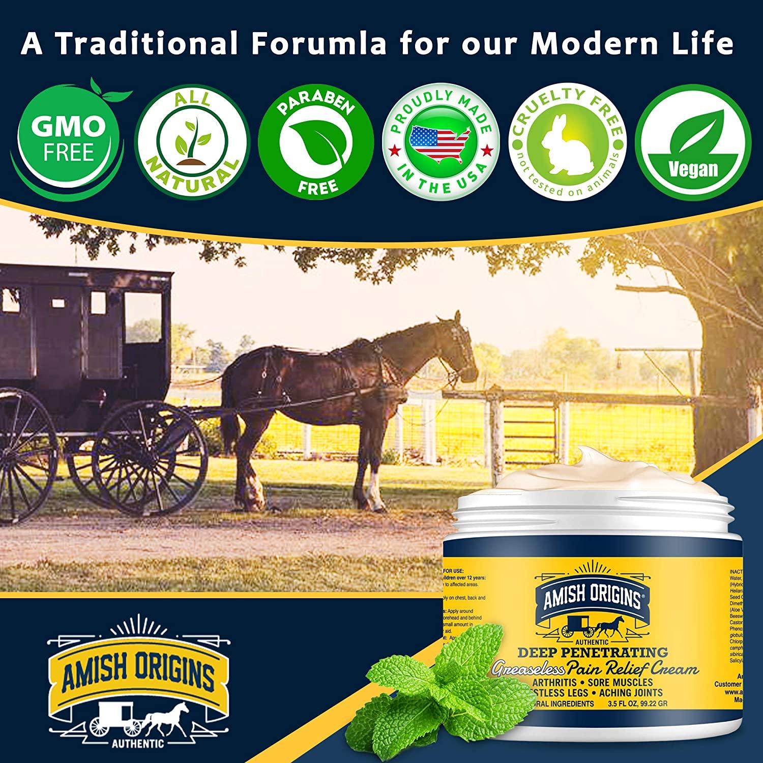 Amish Origins Deep Penetrating Pain Relief Cream - 3.5 oz Greaseless ...