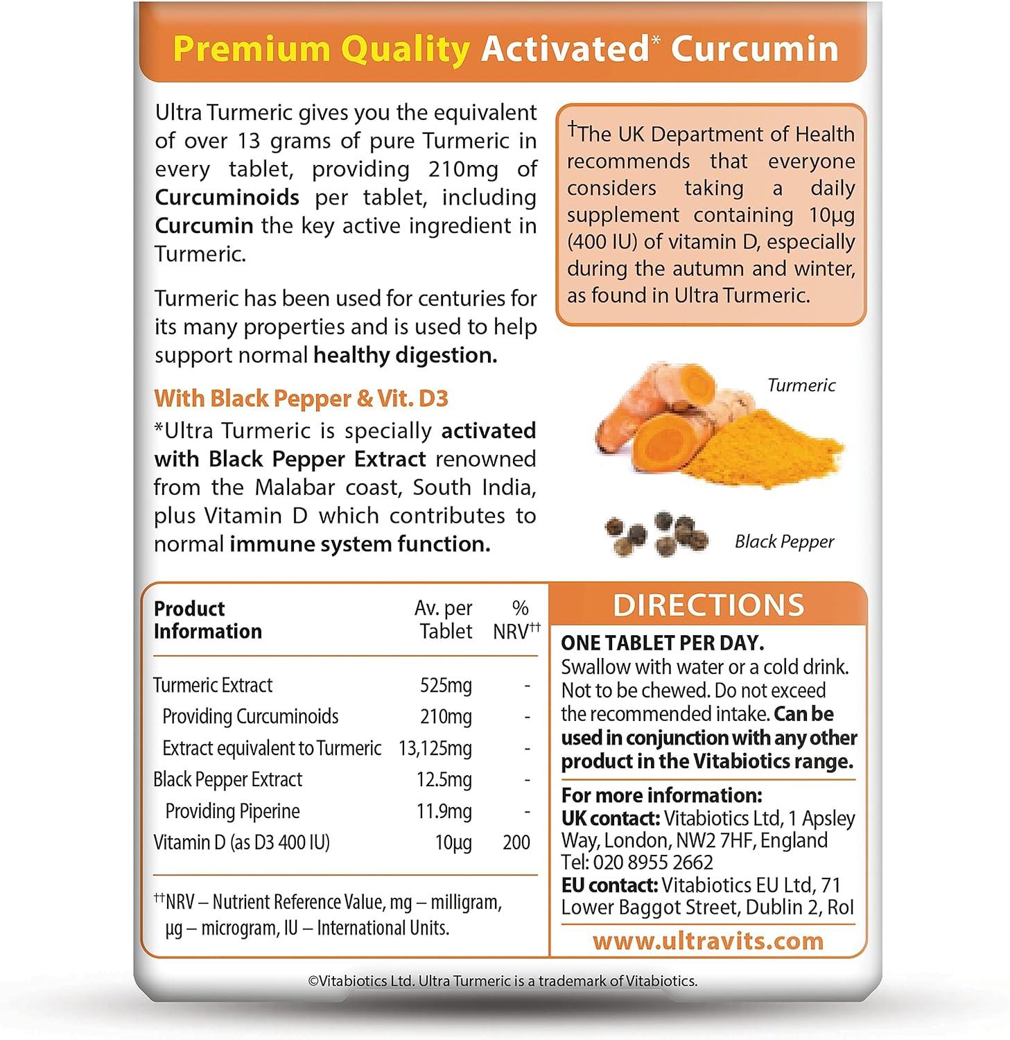 Vitabiotics Ultra Turmeric 60 Tabs - 60 Count Pack - Powerful Turmeric ...