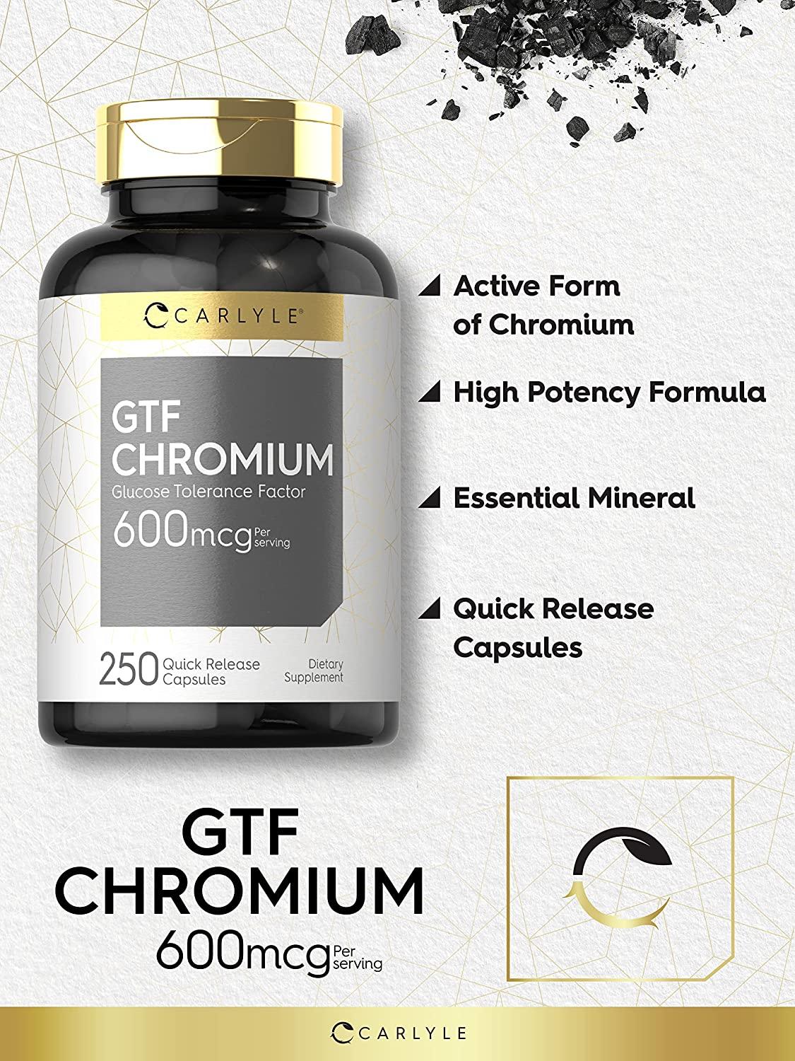 GTF Chromium 600 mcg | 250 Capsules | Glucose Tolerance Factor ...