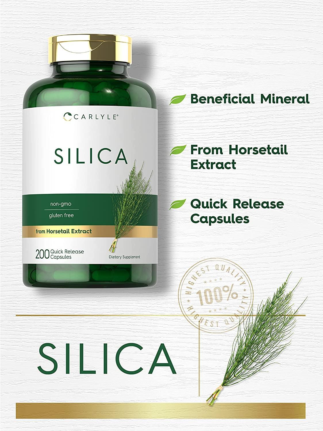Silica Supplement Capsules - 200 Count Horsetail Extract, Non-GMO ...