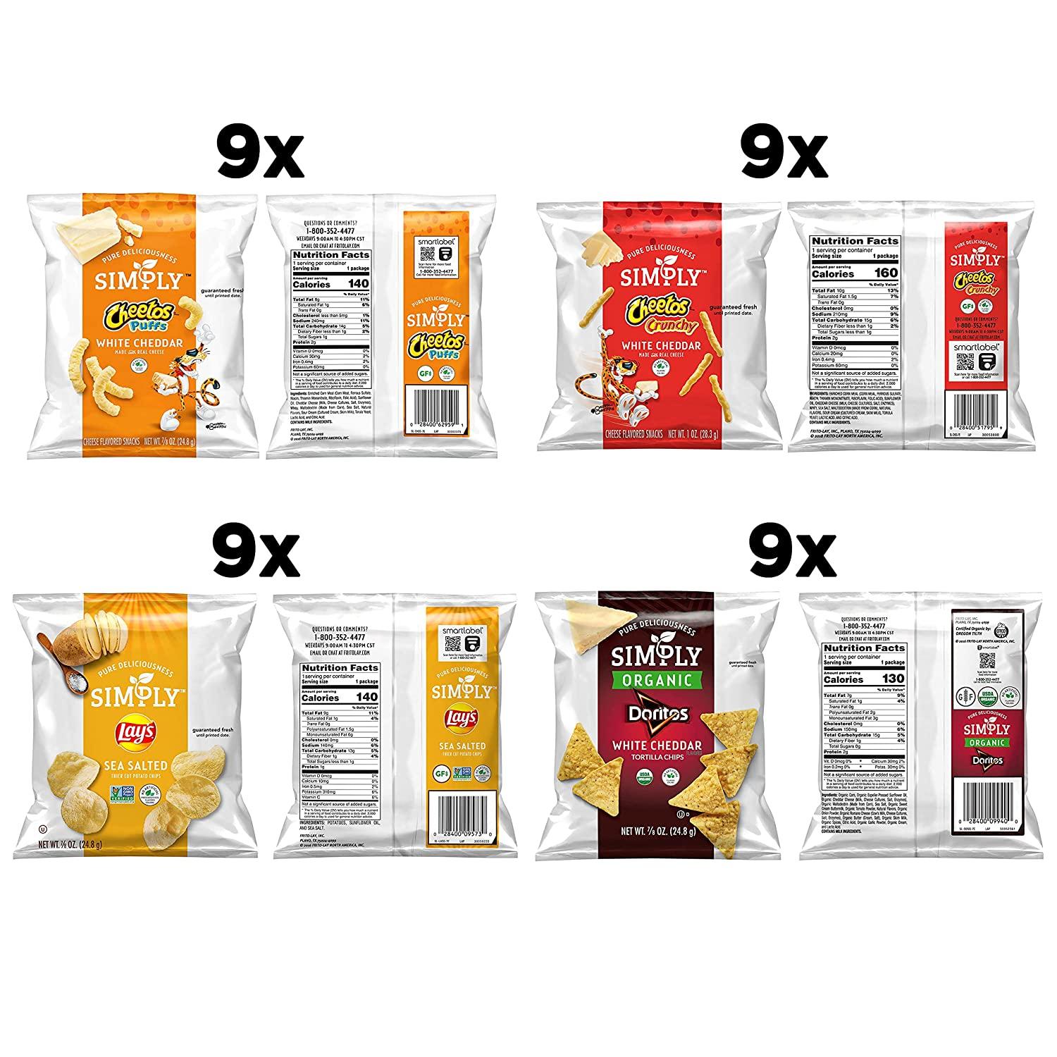 Simply Brand Variety Pack - Doritos, Cheetos, Lay's 0.875oz Bags (36 ...