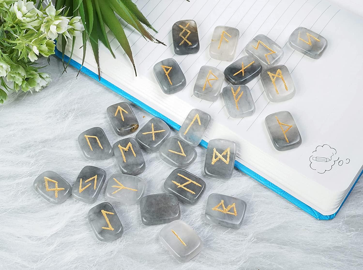Smoky Quartz Rectangle Gemstone Runes - 25 pcs Elder Futhark Alphabet ...