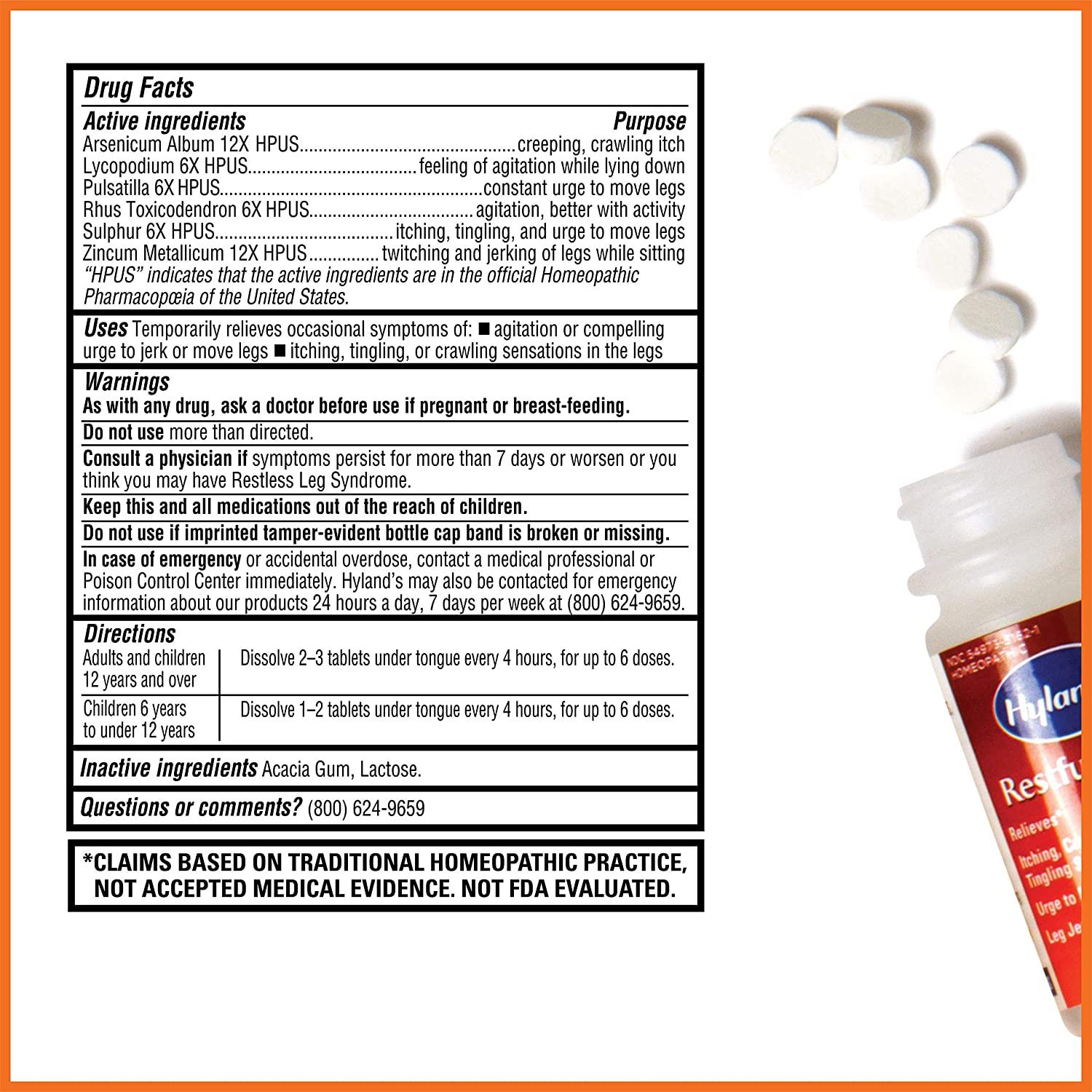 Hyland's Restful Legs Tablets - Natural Relief for Itching, Crawling ...