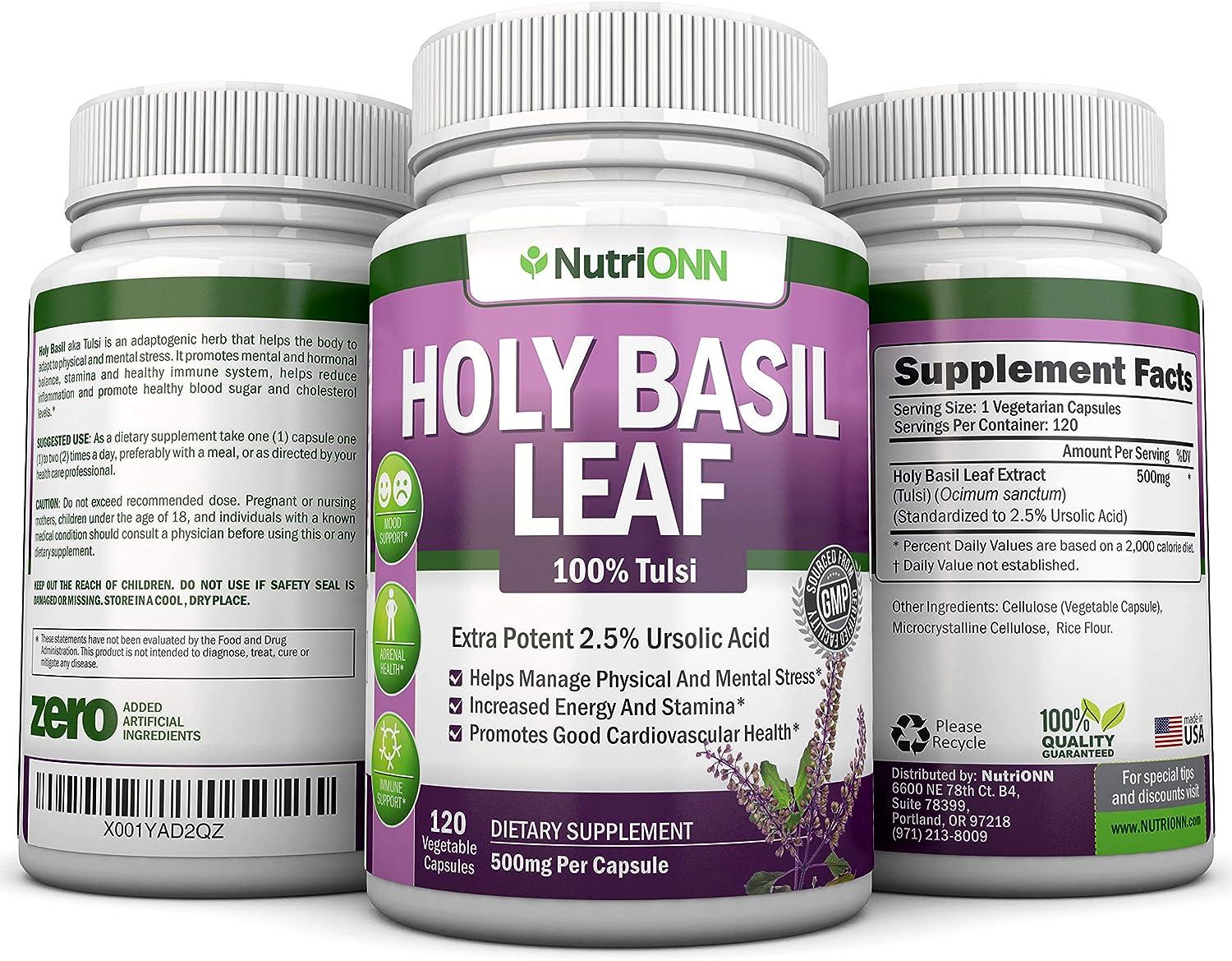 NutriONN Holy Basil Leaf Capsules 500mg - 120 Vegan Capsules - Tulsi ...