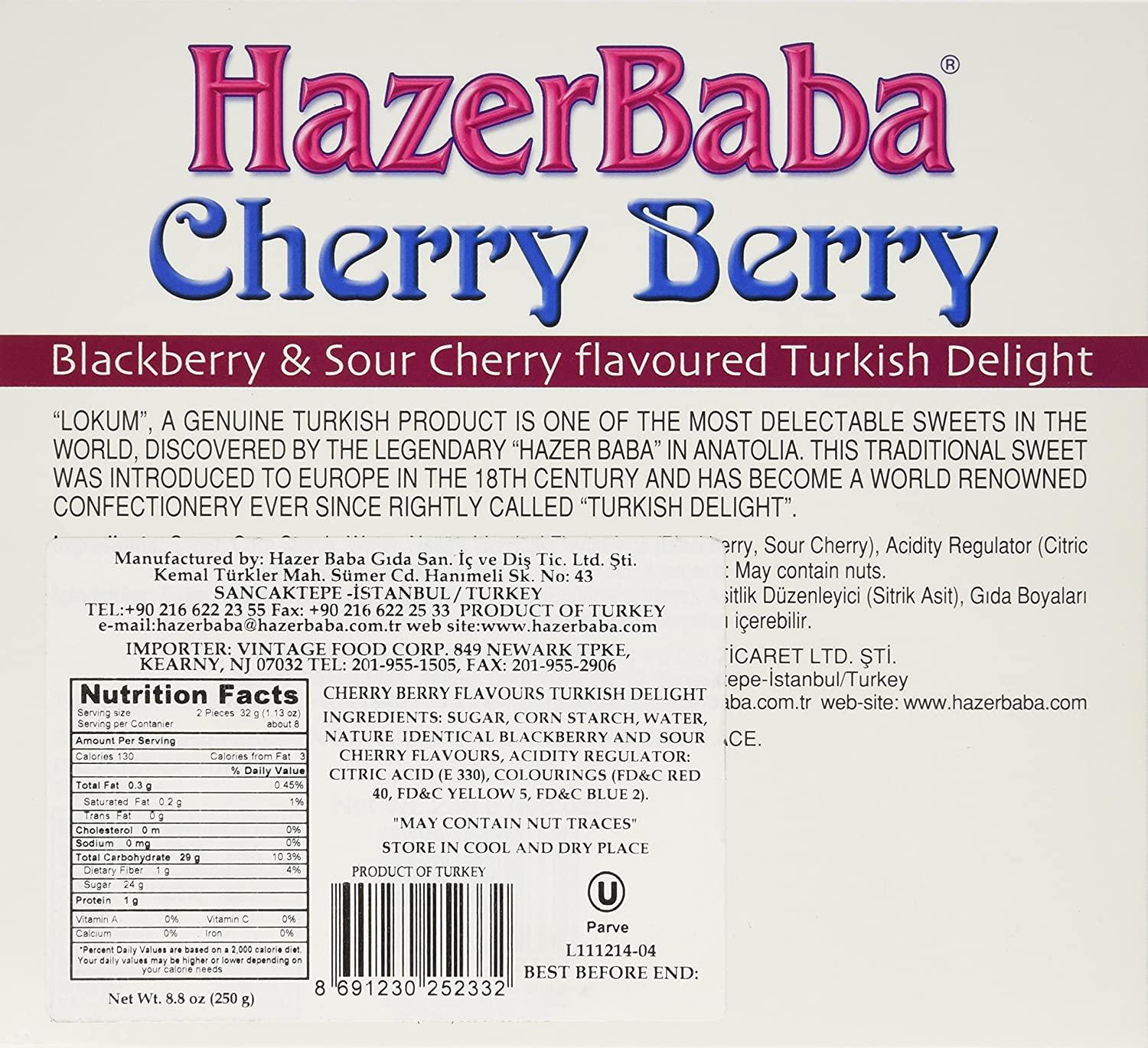 Hazer Baba Cherry Berry Turkish Delight 250g - Authentic Turkish ...