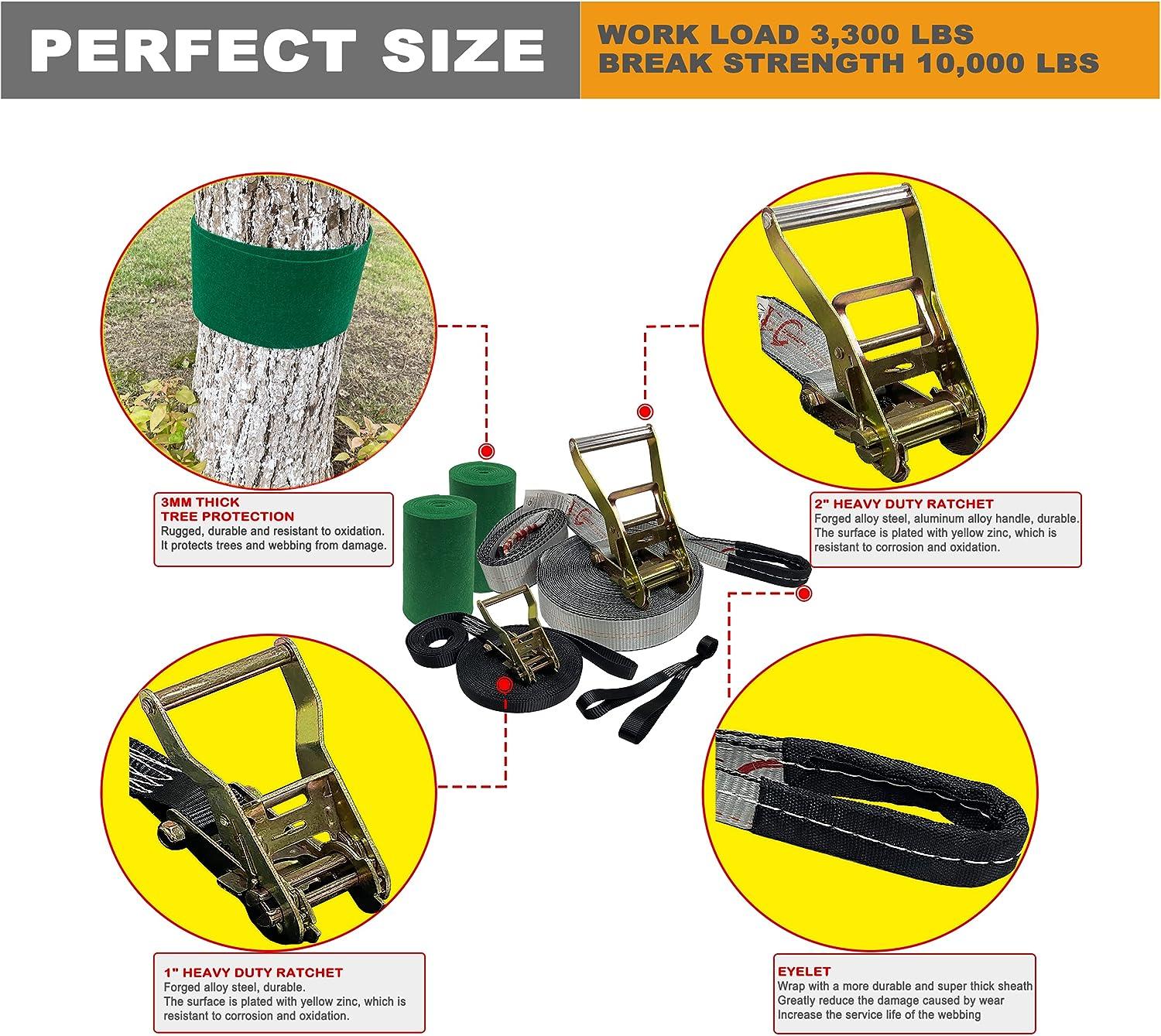 57 ft LongLC Slackline Kit with Training Line | Arm Trainer, Tree ...