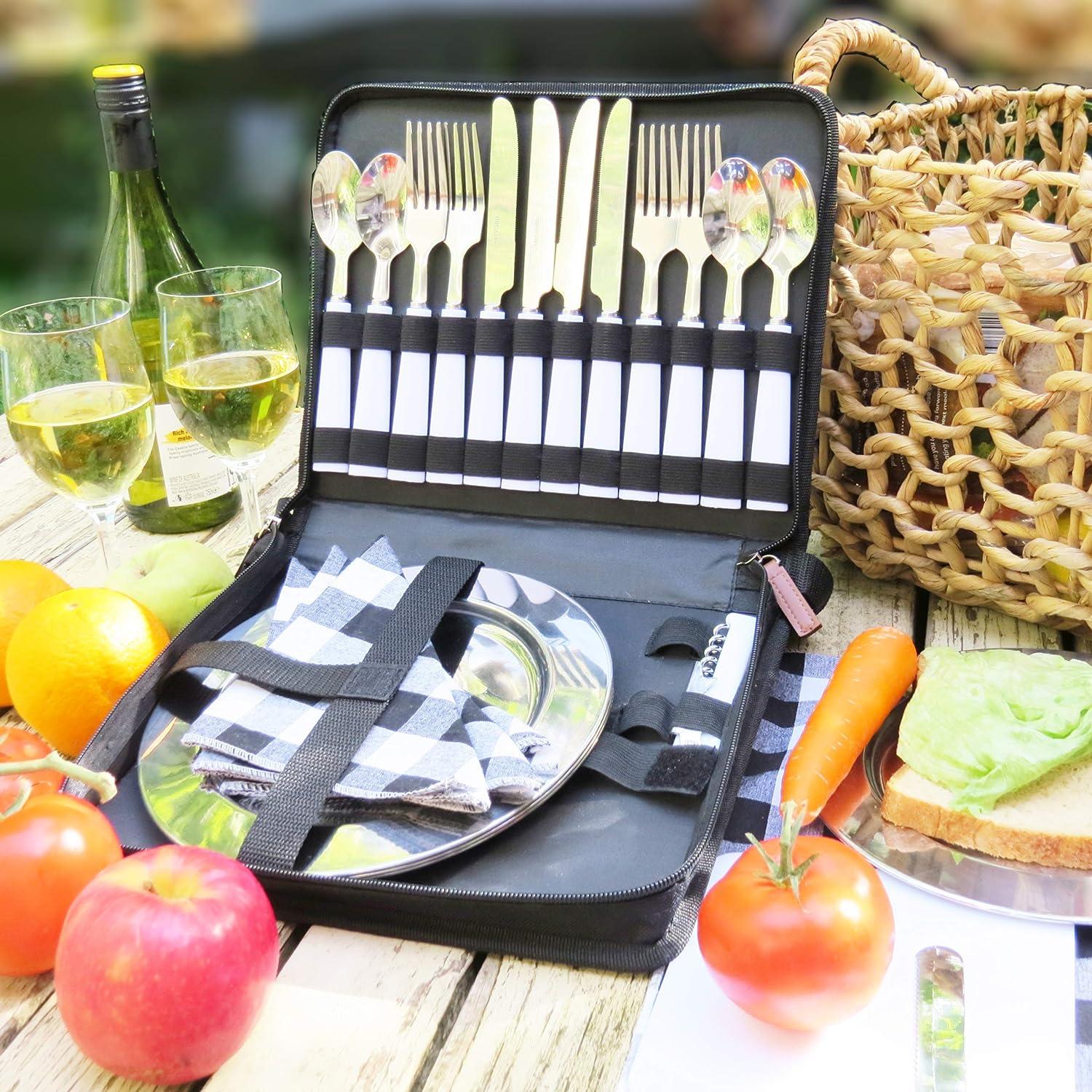 Camping Silverware Set with Stainless Steel Plates - 23 Pcs Mess Kit ...