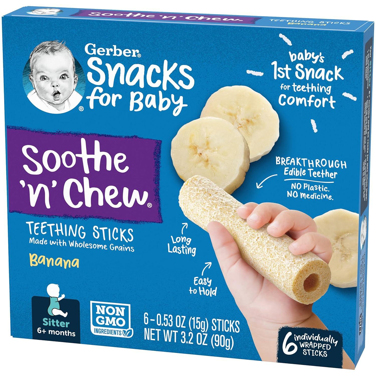 Gerber Soothe n Chew Teething Sticks Banana 6 CT - Natural Relief for ...