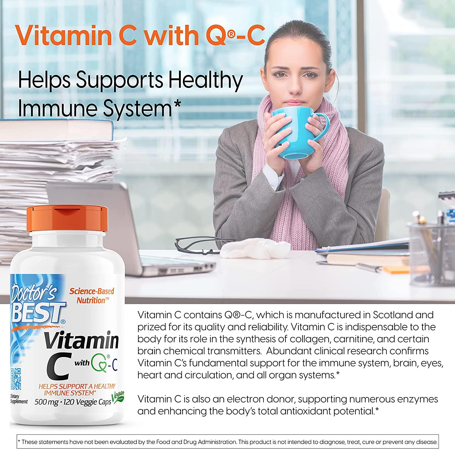 Doctor's Best Vitamin C with Quali-C 500 mg â€“ 120 Veggie Caps | Pure ...