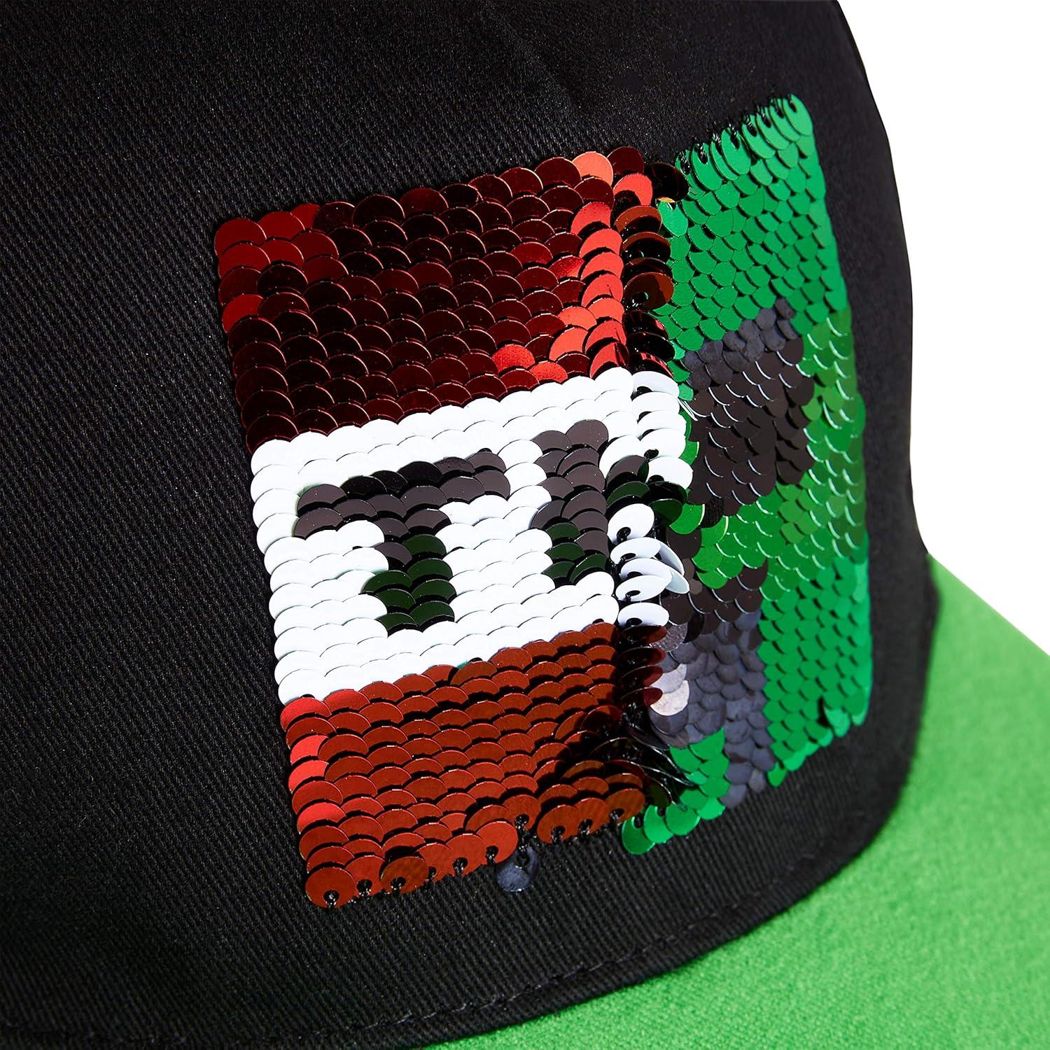 Minecraft Hat for Children | Black Pixelated Green Grid Cap with Logo ...